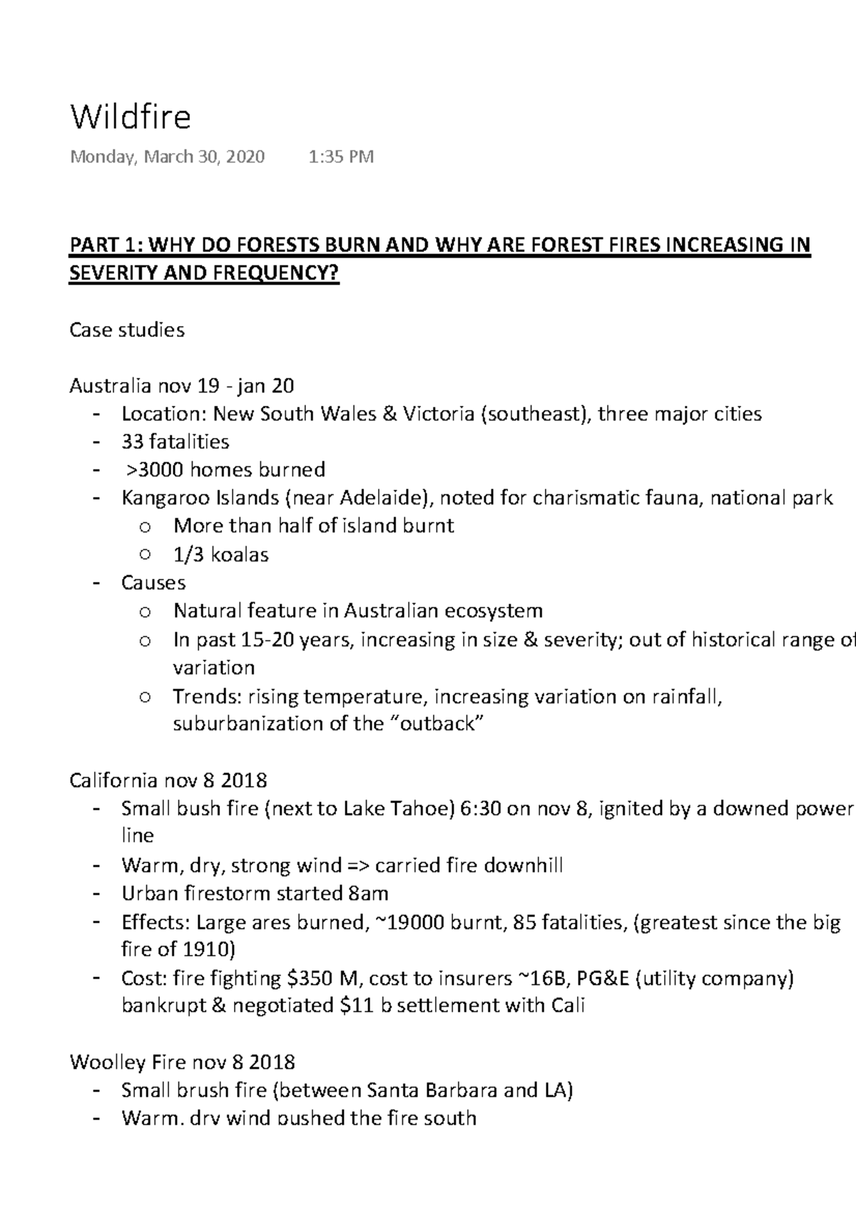 Wildfire - Lecture notes 9 - PART 1: WHY DO FORESTS BURN AND WHY ARE ...