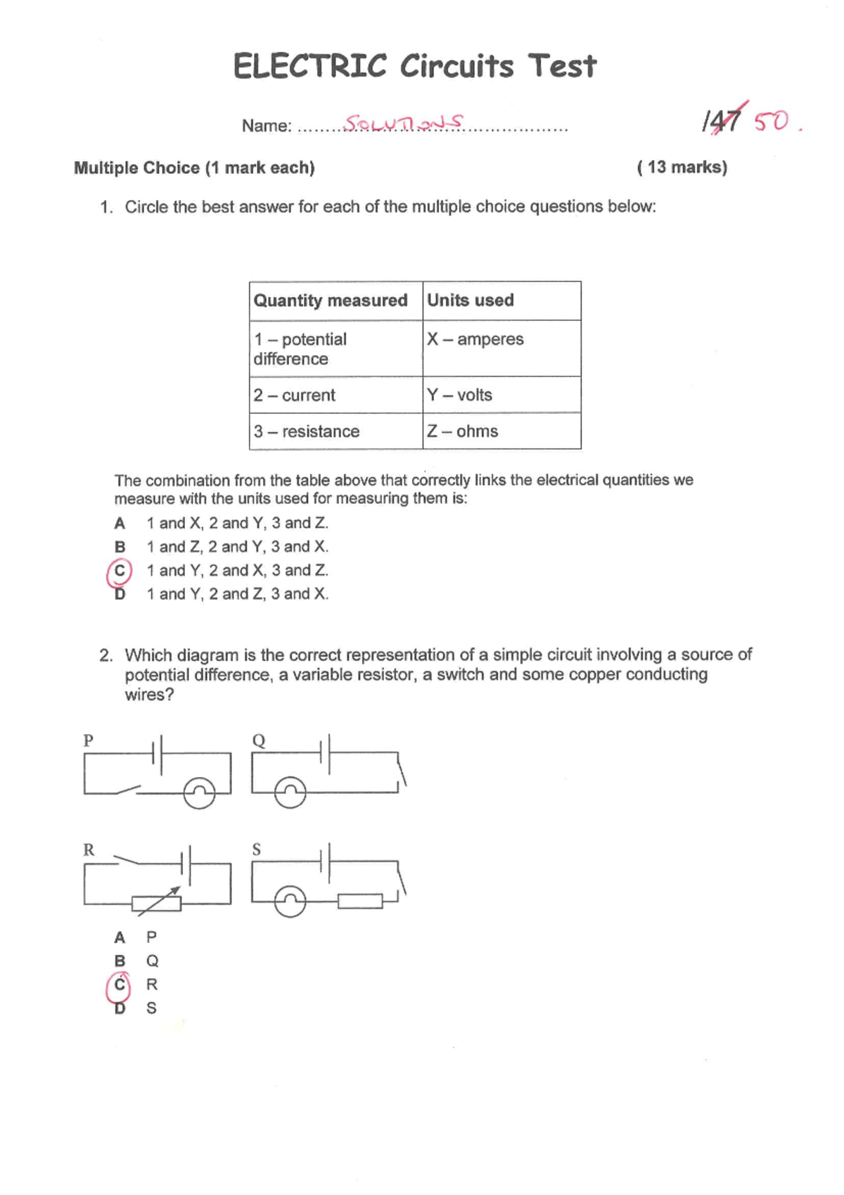 2017 Electric Circuits Test - Solutions - ELECTRIC Circuits Test Name ...