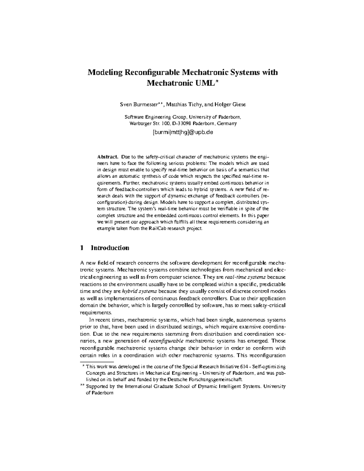 4 Modeling Reconfigurable Mechatronic Systems With Mechatronic Uml