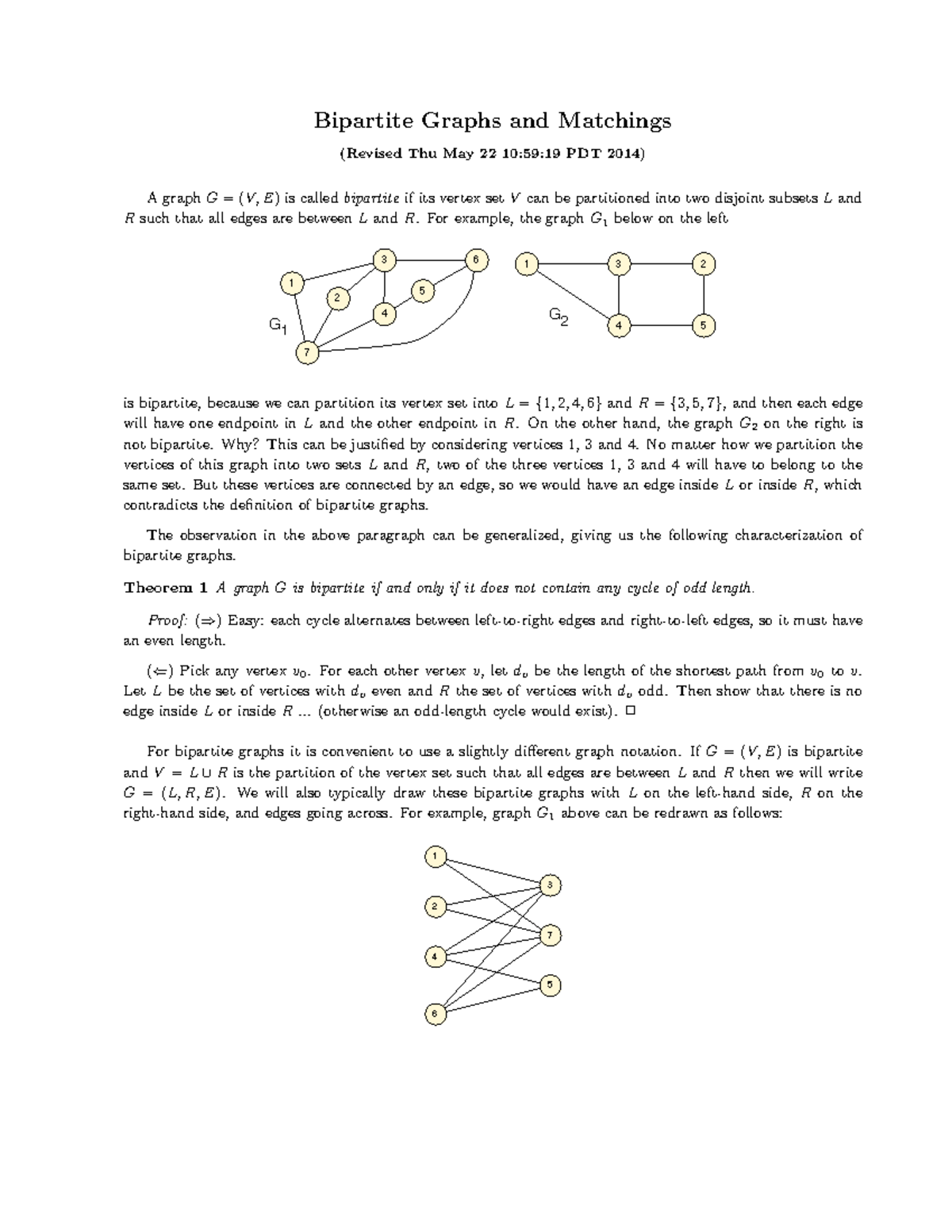 Bipartite graphs notes - Bipartite Graphs and Matchings (Revised Thu ...