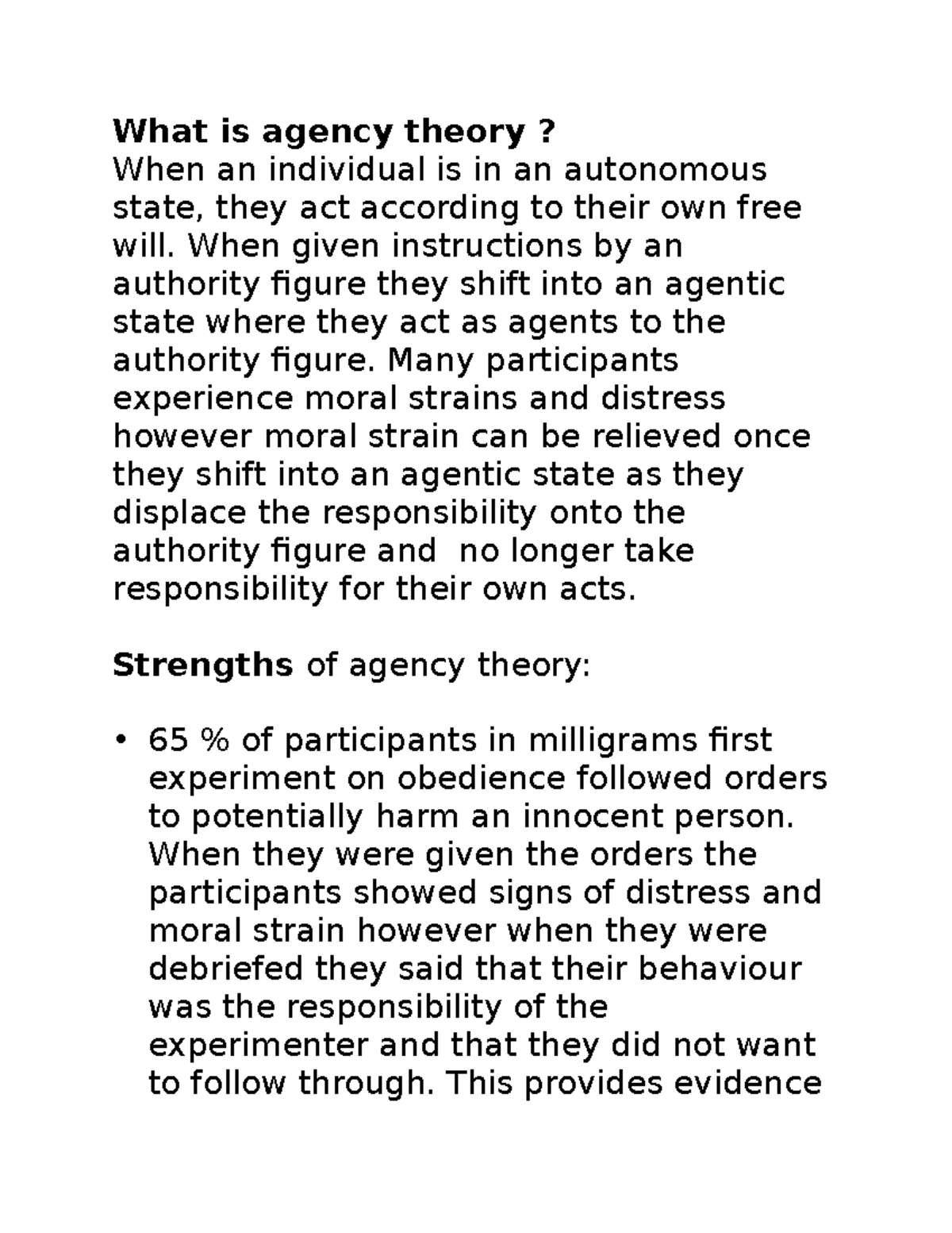 What is agency theory - What is agency theory? When an individual is in ...