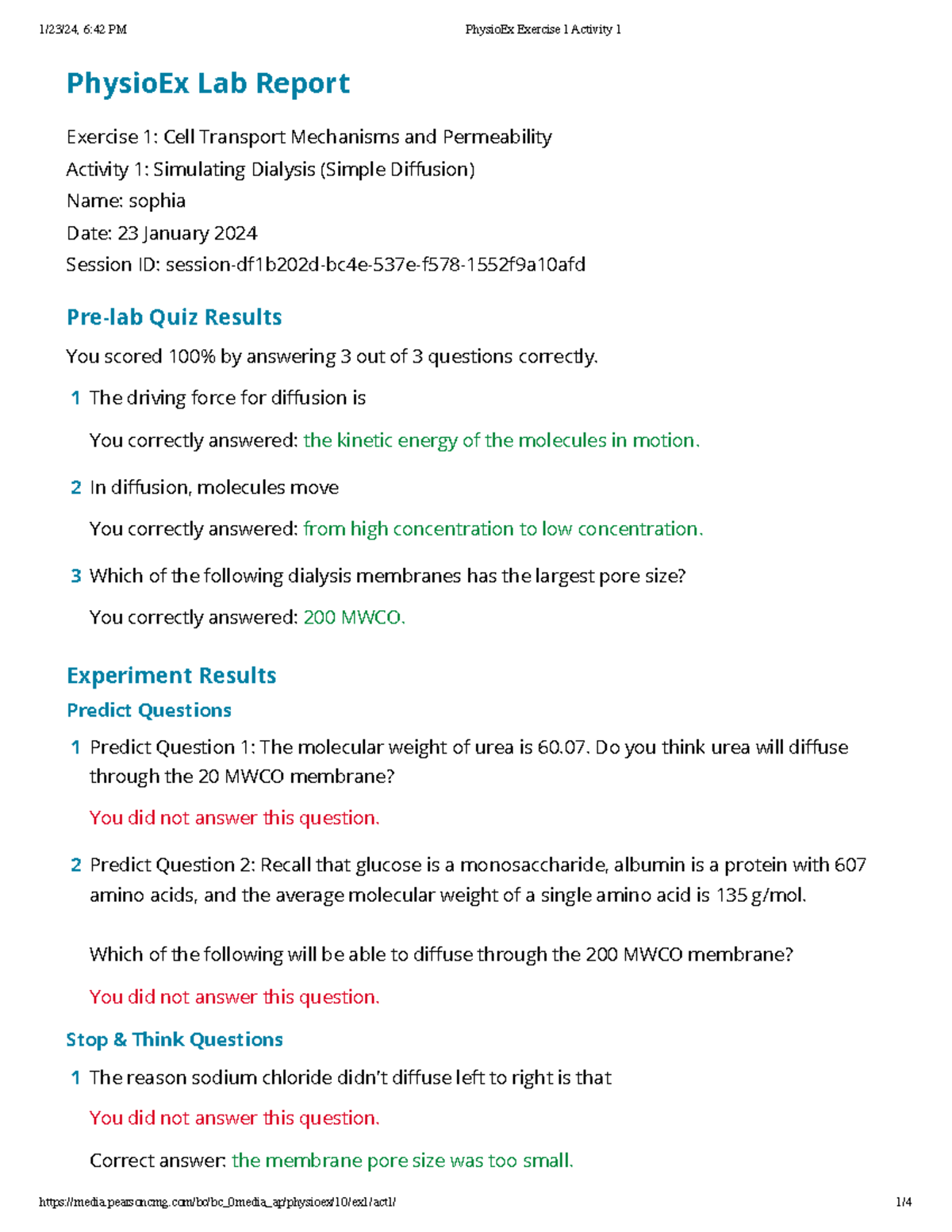Physio Ex Exercise 1 Activity 1 - PhysioEx Lab Report Exercise 1 : Cell ...