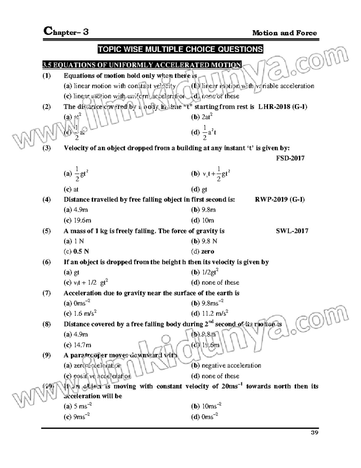 11th class notes 2024 physics ch 3 - TOPIC WISE MULTIPLE CHOICE ...