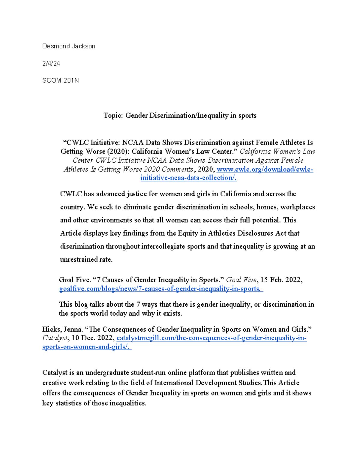 Informative Research Brief - Desmond Jackson 2/4/ SCOM 201N Topic ...