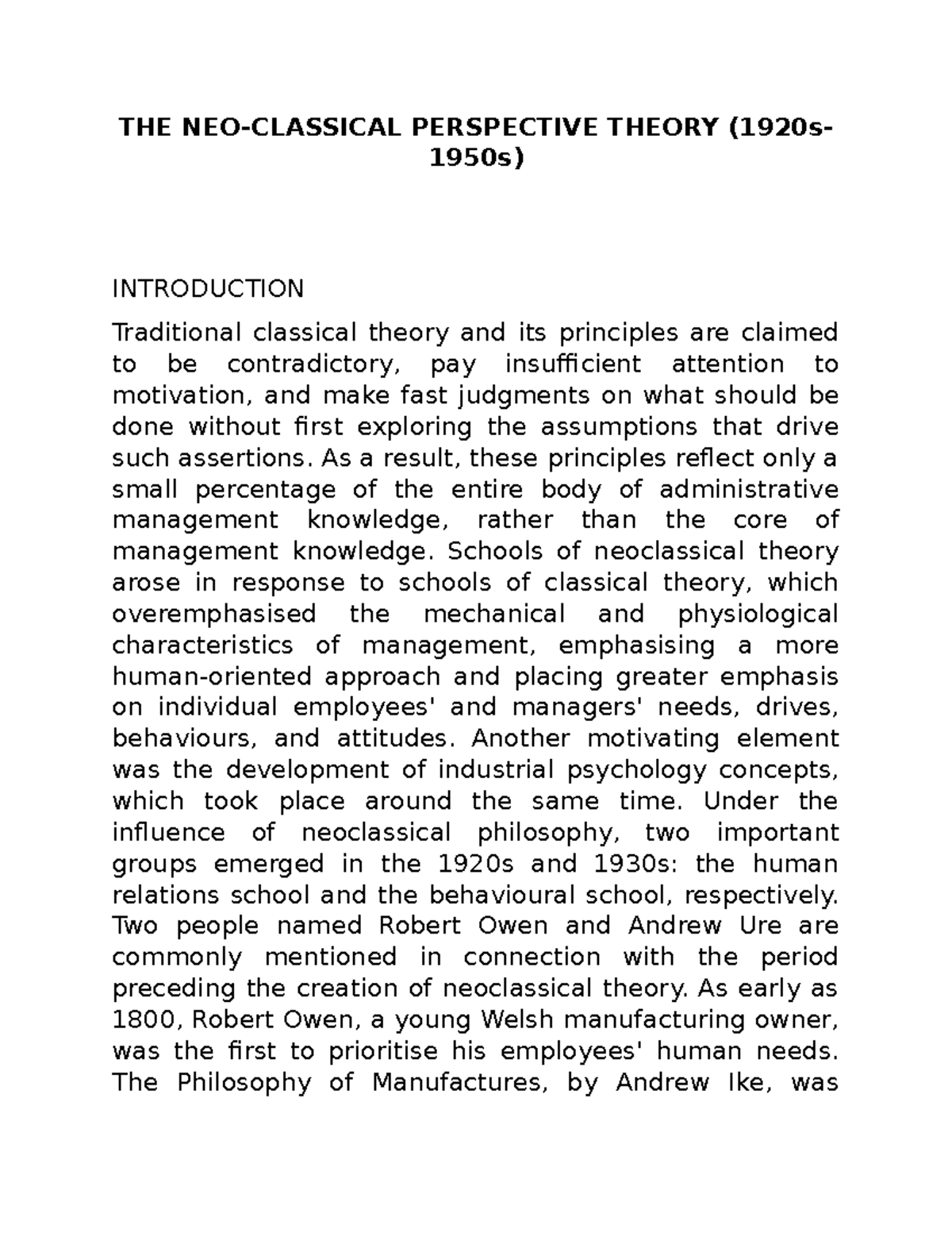 THE NEO- Classical Perspective Theory (1920s-1950s) - THE NEO-CLASSICAL ...