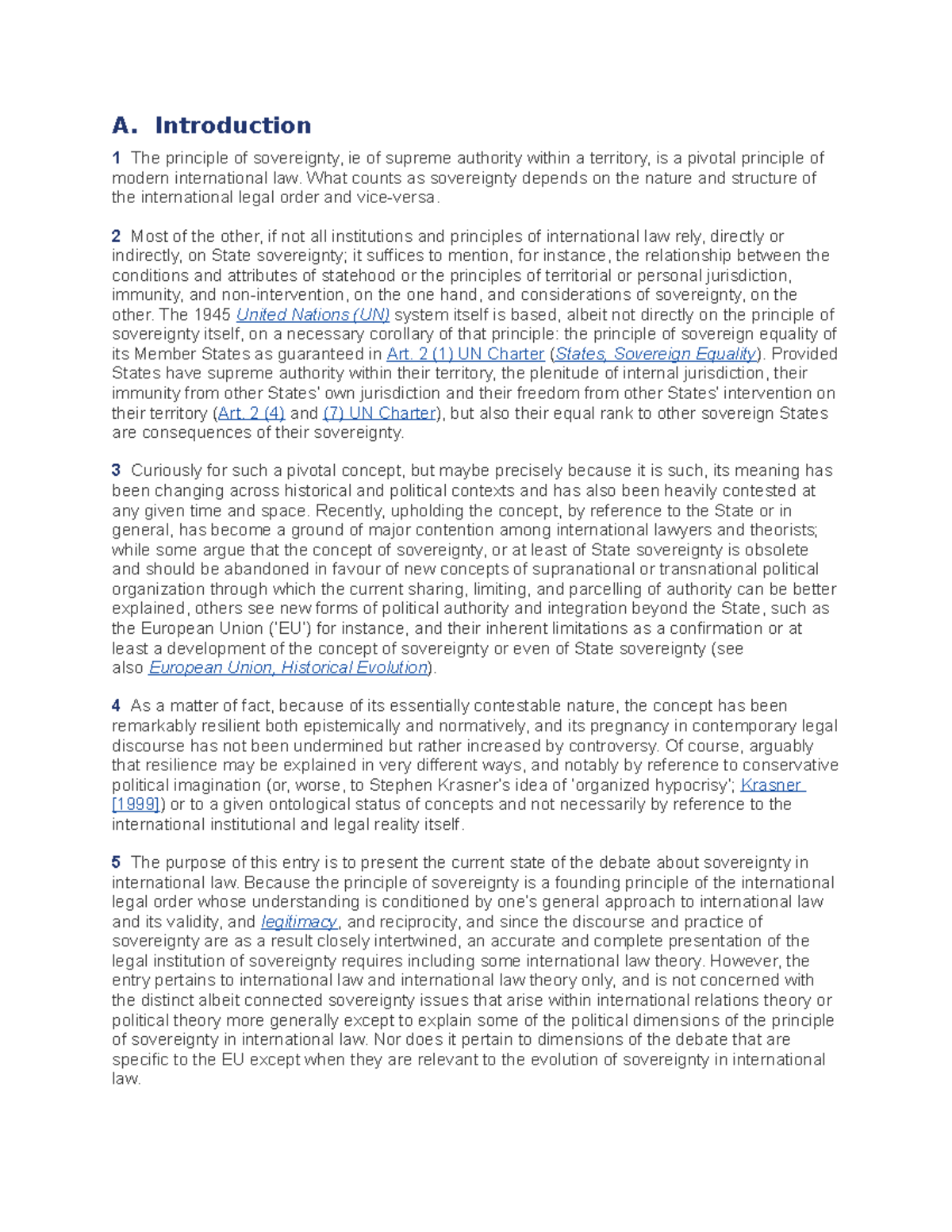 Notes on international law - A. Introduction 1 The principle of ...