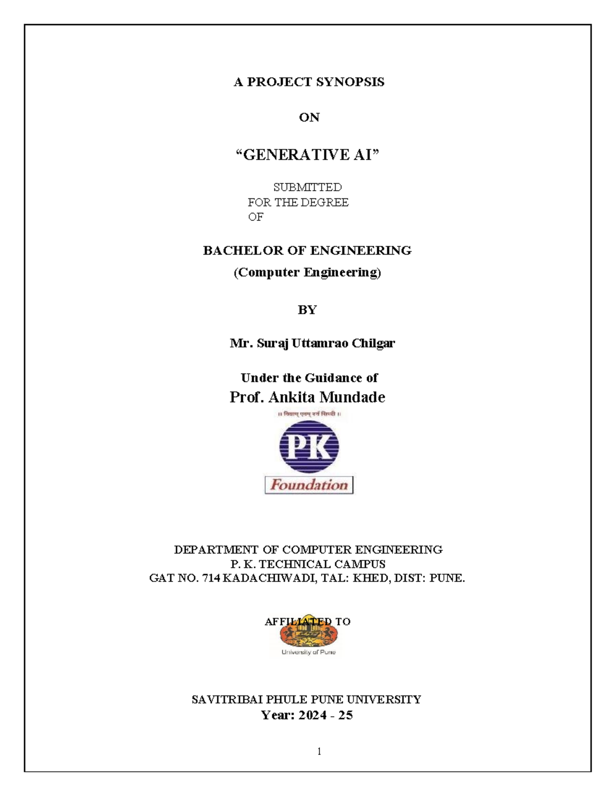 Report ON Devops - 1 A PROJECT SYNOPSIS ON “GENERATIVE AI” SUBMITTED FOR THE DEGREE OF BACHELOR ...