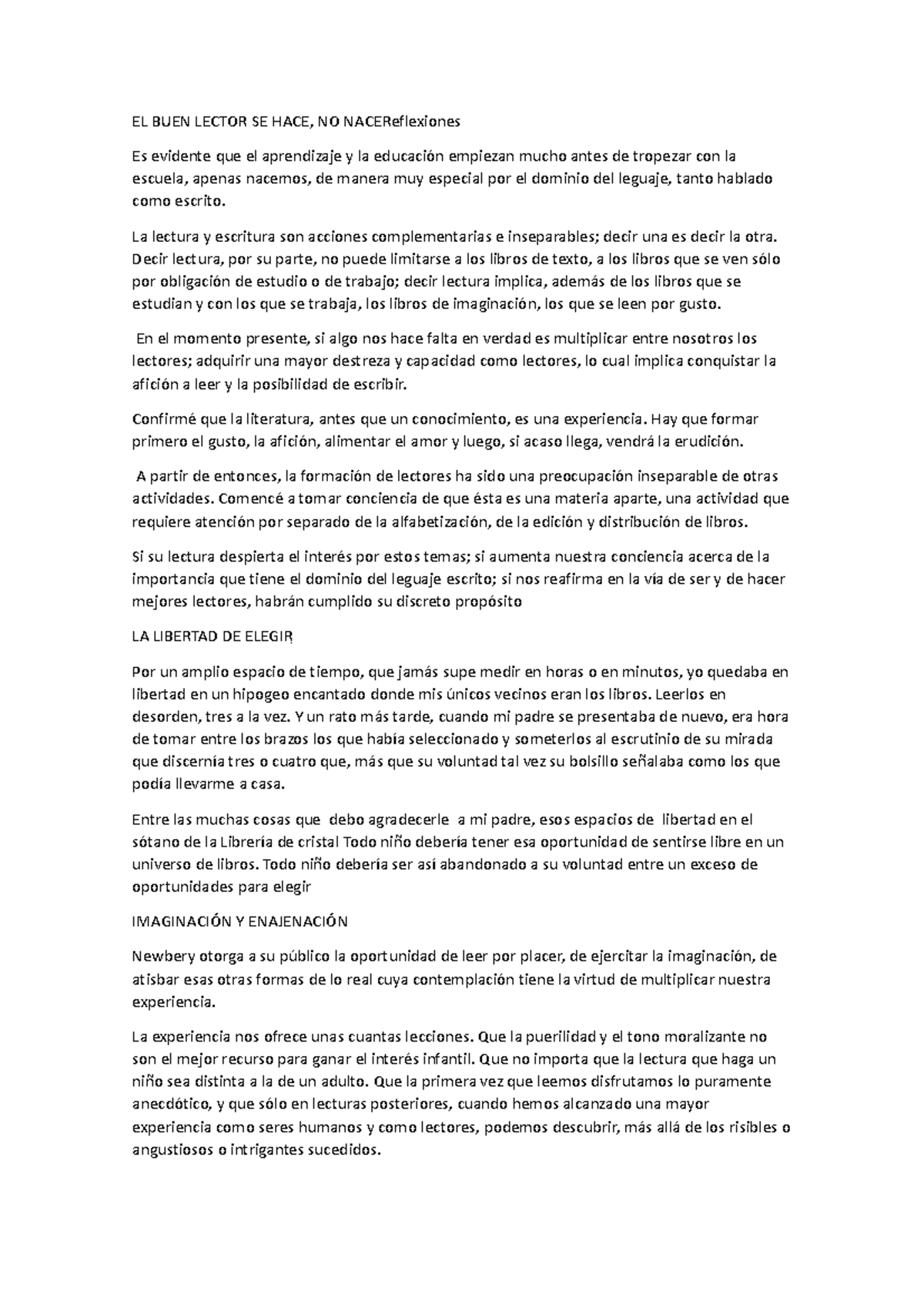 EL BUEN Lector SE HACE, no nace resumen - EL BUEN LECTOR SE HACE, NO ...