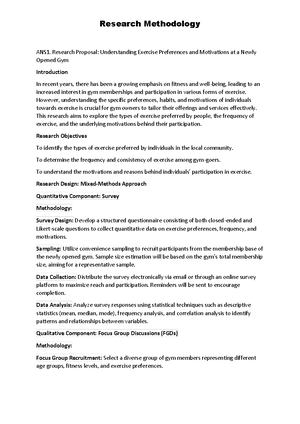 Research Methodology - Research Methodology Answer 1 - Preliminary ...