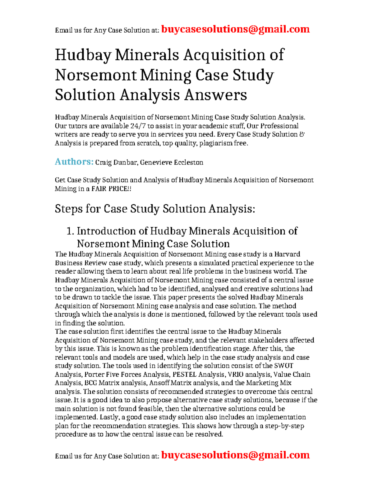 Case Solution Hudbay Minerals Acquisition of Norsemont Mining - Hudbay ...