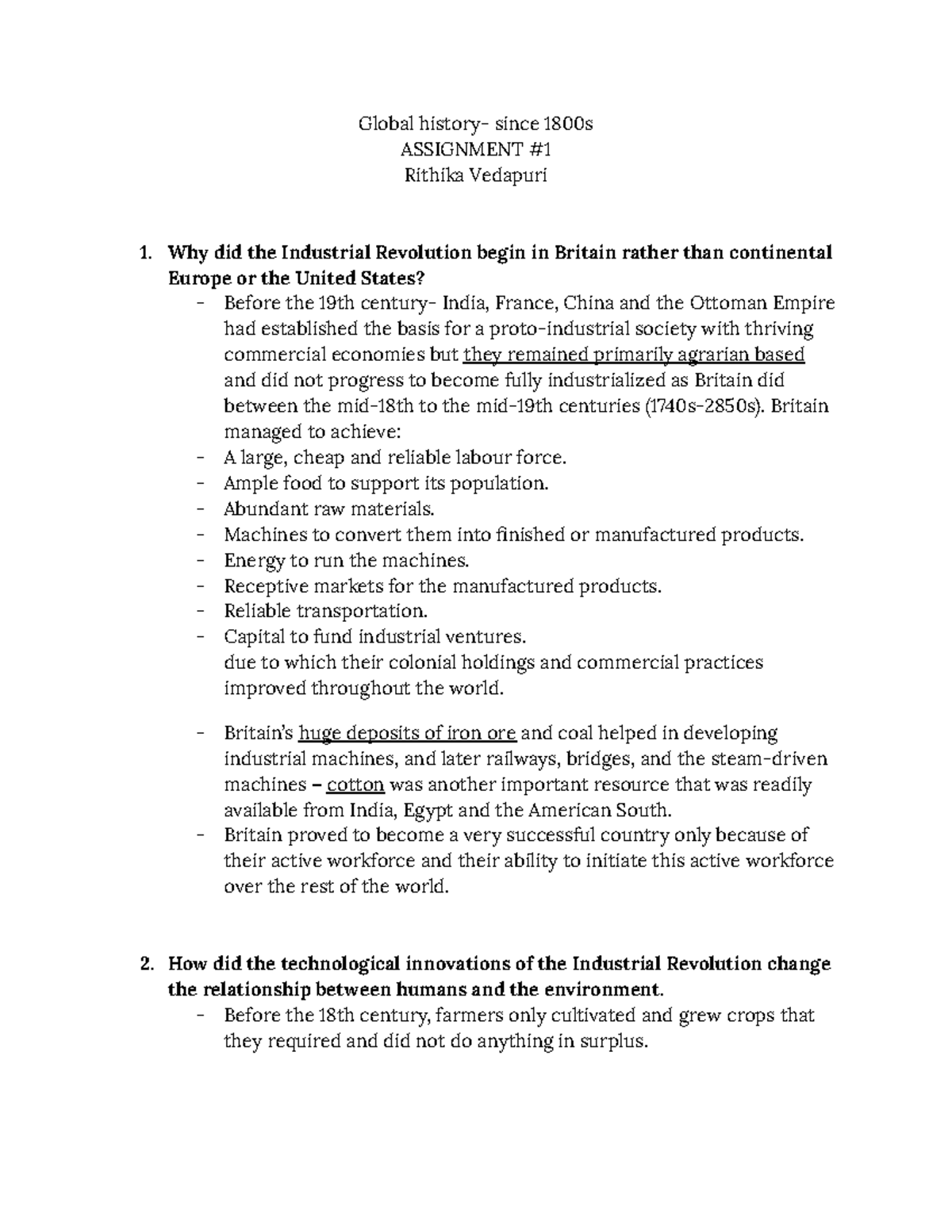 Global history- since 1800s - Global history- since 1800s ASSIGNMENT ...