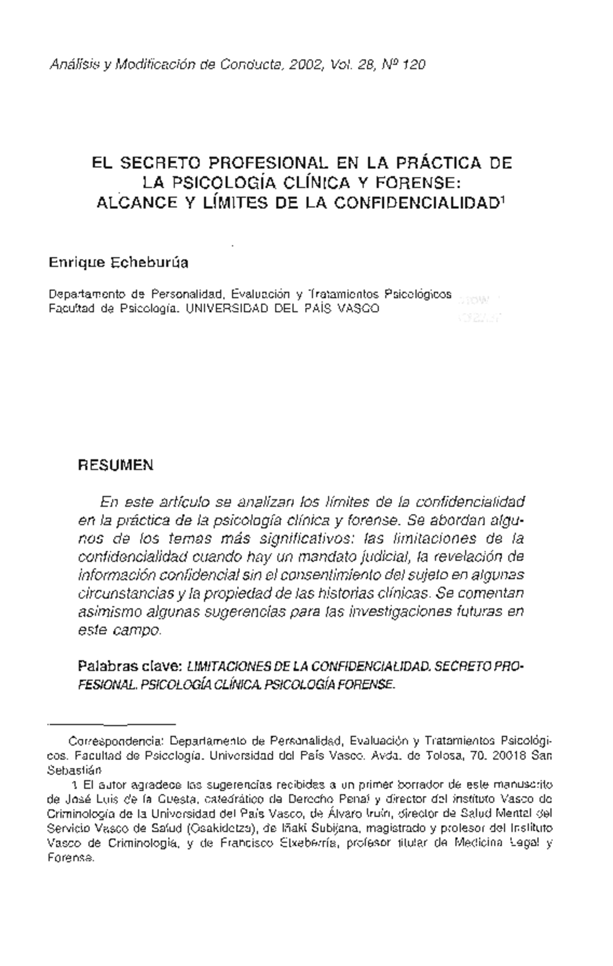 Dialnet-El Secreto Profesional En La Practica De La Psicologia Clin-272366 - Psicología - Studocu