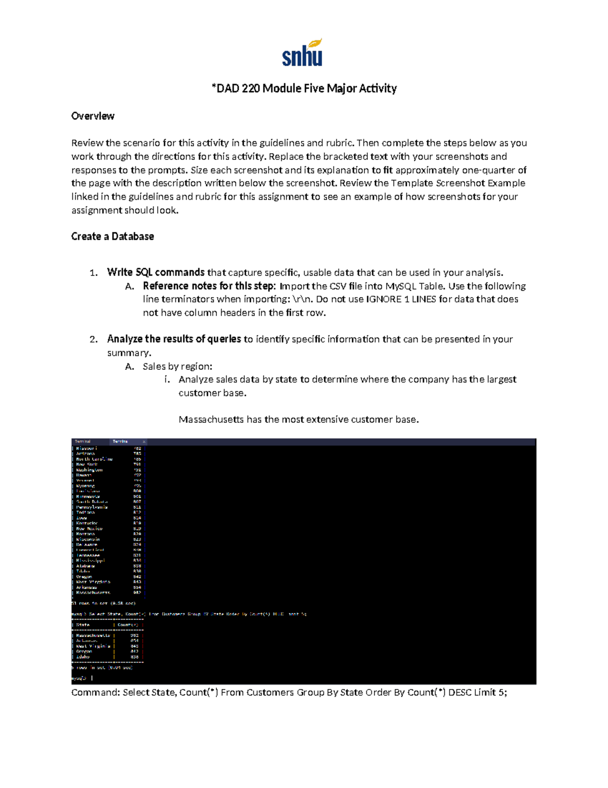 DAD 220 Module Five Major Activity - *DAD 220 Module Five Major ...
