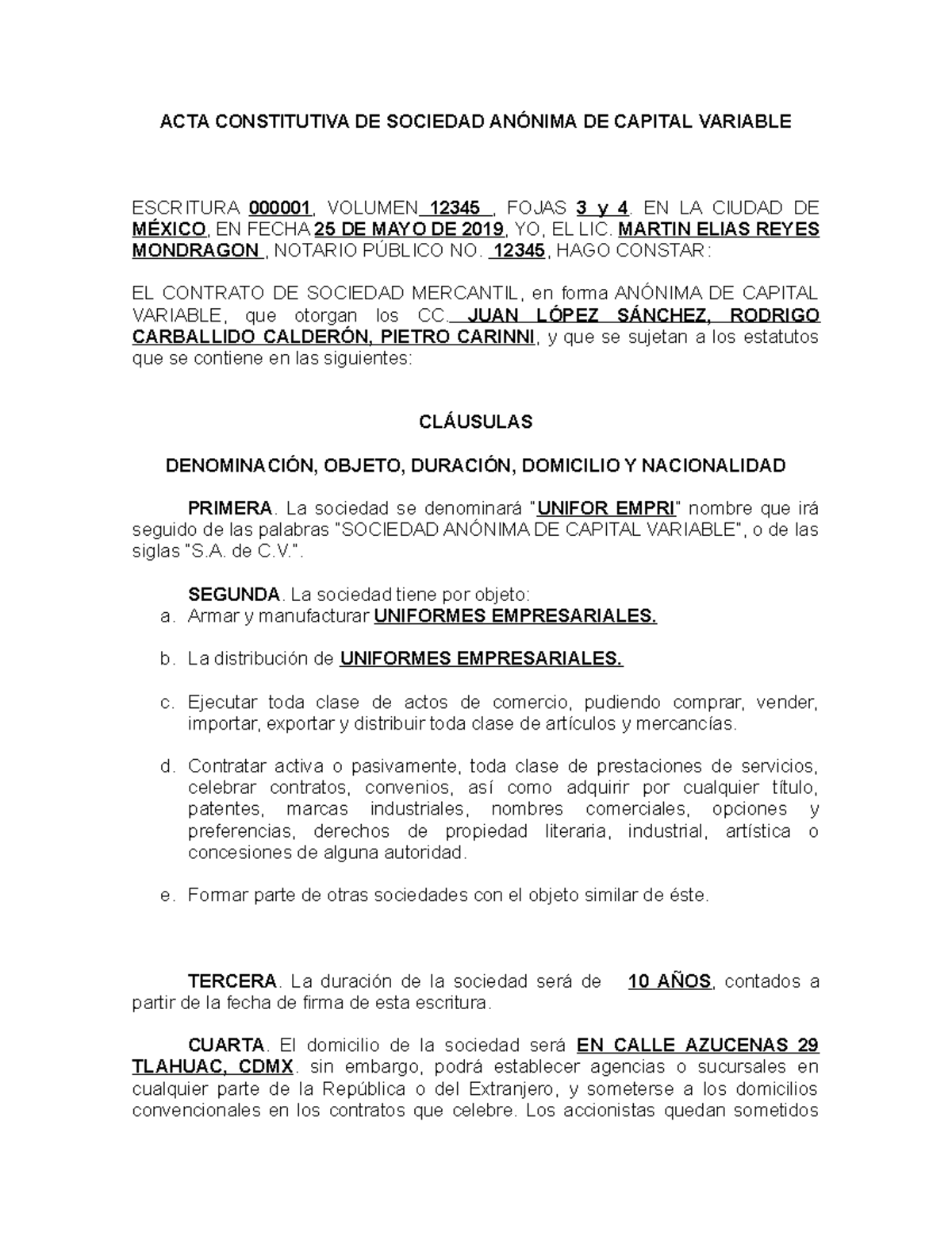 DE M9 U2 S5 Acta constitutiva de sociedad anonima de capital variable 2018 2 B2 - ACTA ...
