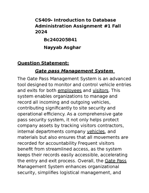 CS409P Quiz No1 by Muslimah - sec(s) CS409P Introduction to Database Administration (Practical ...