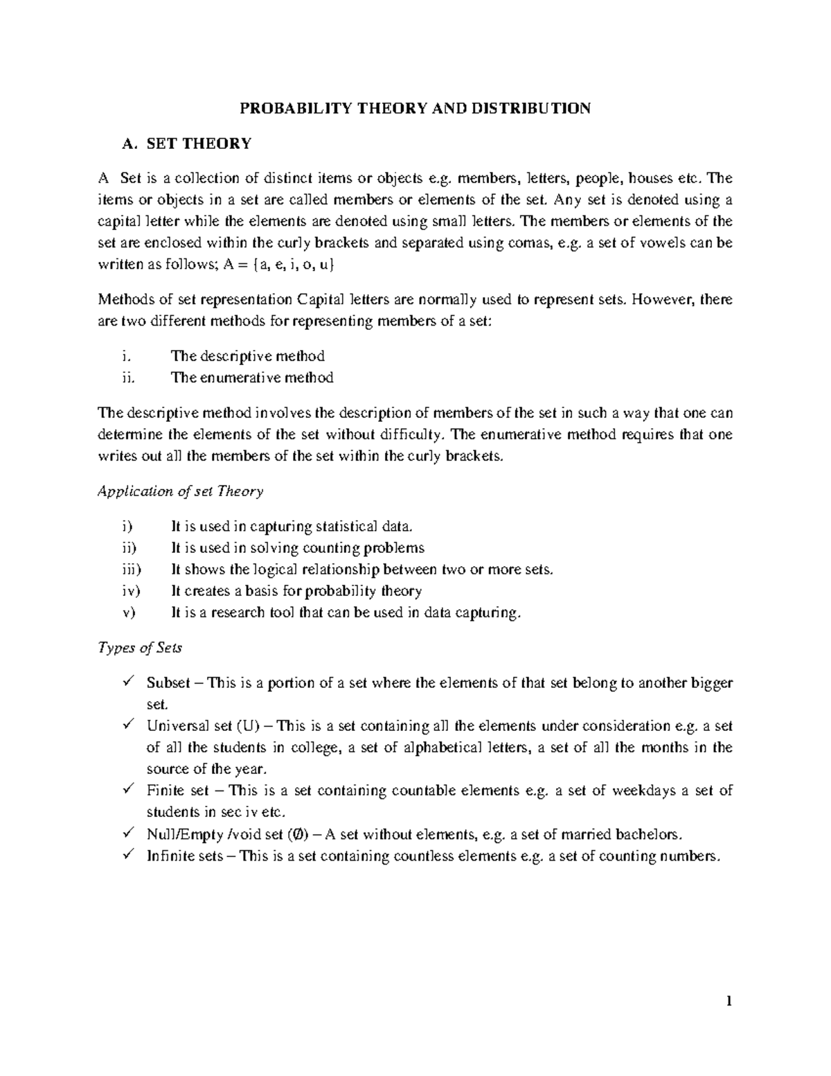 Probability Theory & Distributions - PROBABILITY THEORY AND ...