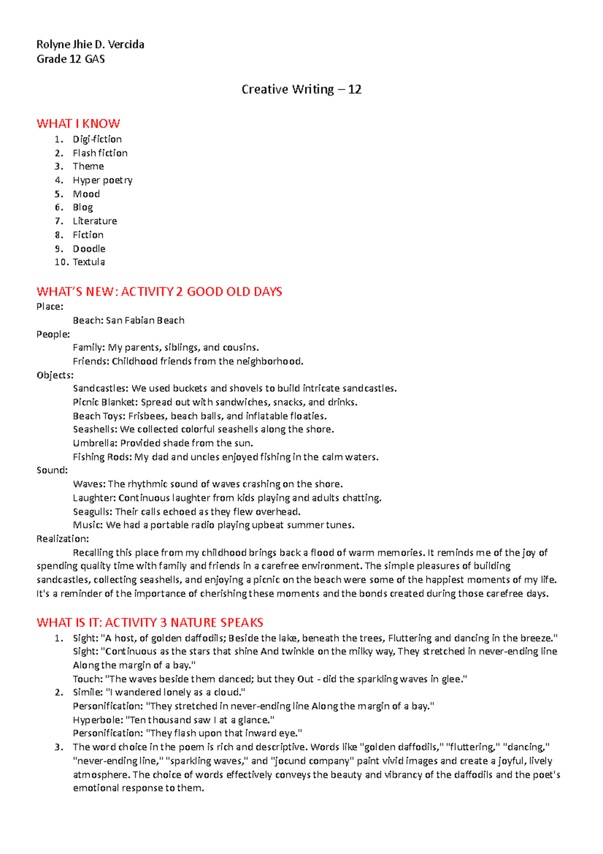 creative writing - Rolyne Jhie D. Vercida Grade 12 GAS Creative Writing ...