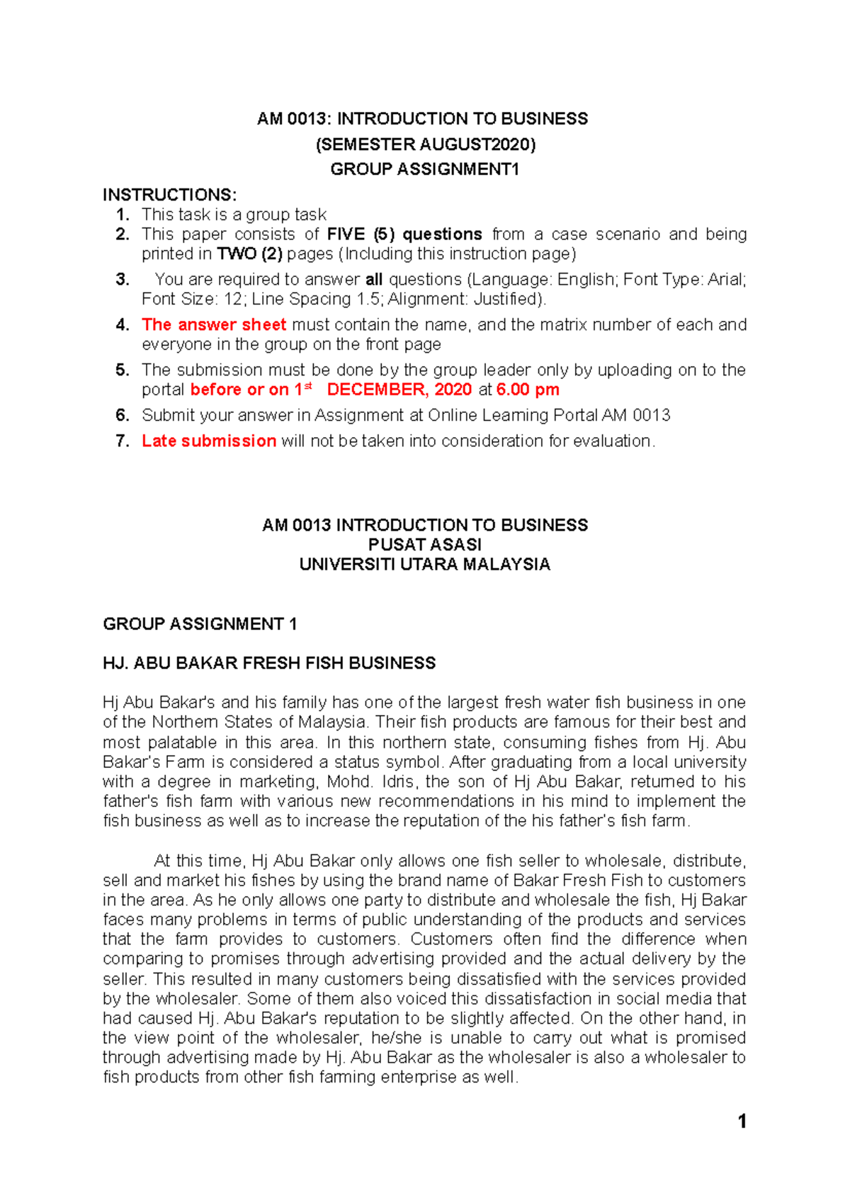 Group Assignment 1 Intro TO Business AM 0013 - AM 0013: INTRODUCTION TO ...