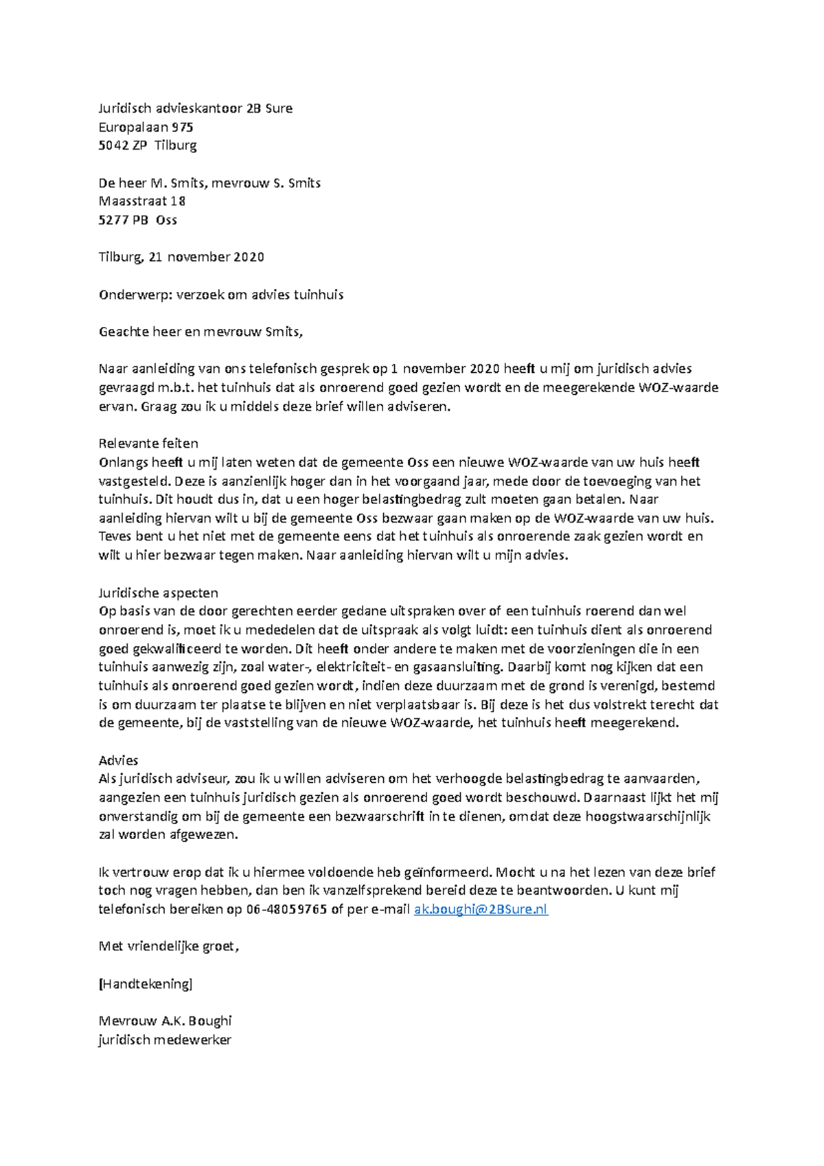 Adviesbrief 1 - Sanne en Mees Smits - Juridisch advieskantoor 2B Sure ...