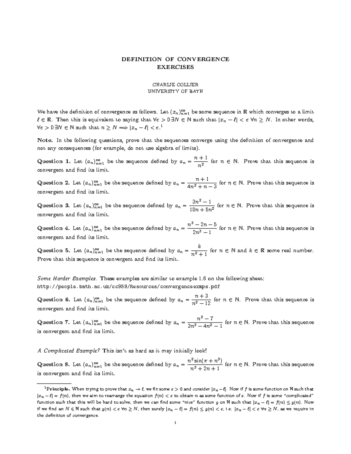 MA10207 2017-2018 Definition OF Convergence - Exercises - DEFINITION OF ...