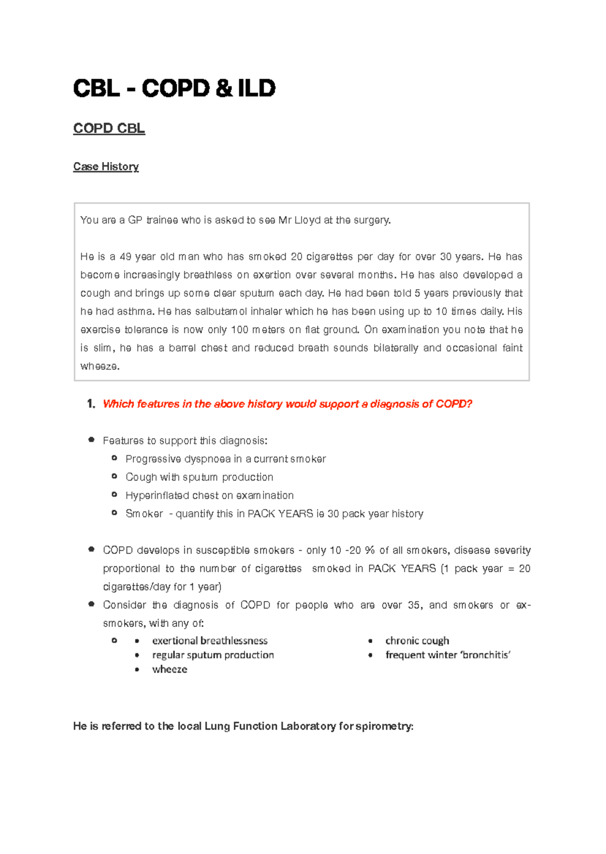 COPD and ILD - COPD and ILD - C B L - C O P D & I L D COPD CBL Case ...