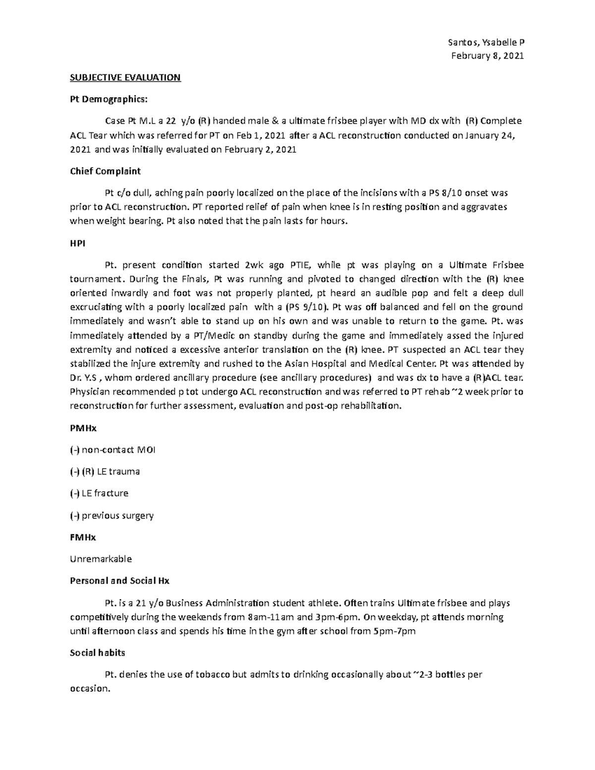 Clinical Education Lower Extremity Initial Evaluation - February 8 ...