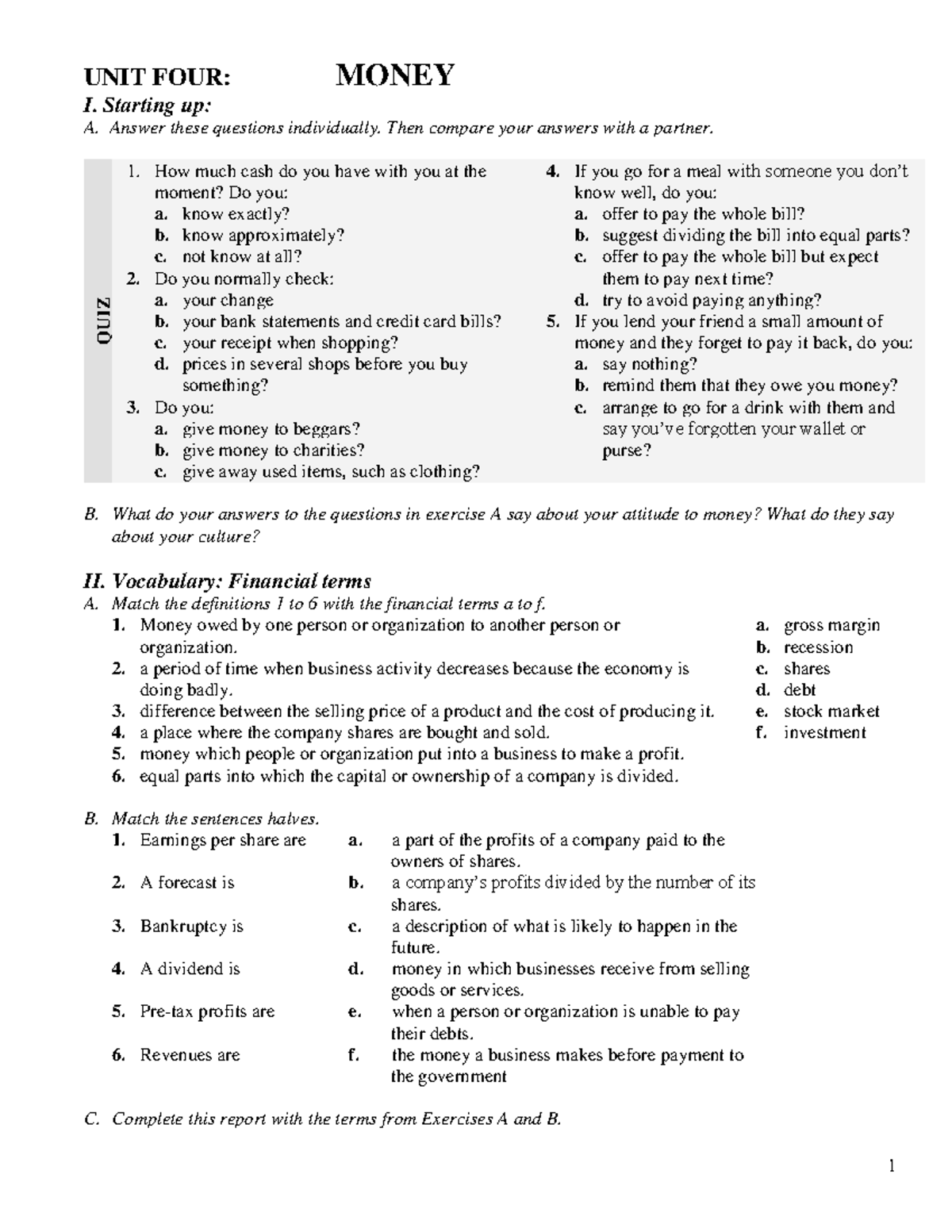 Unit-4 Money - tiếng anh kinh doanh chương 1 giáo trình tiếng anh kinh ...