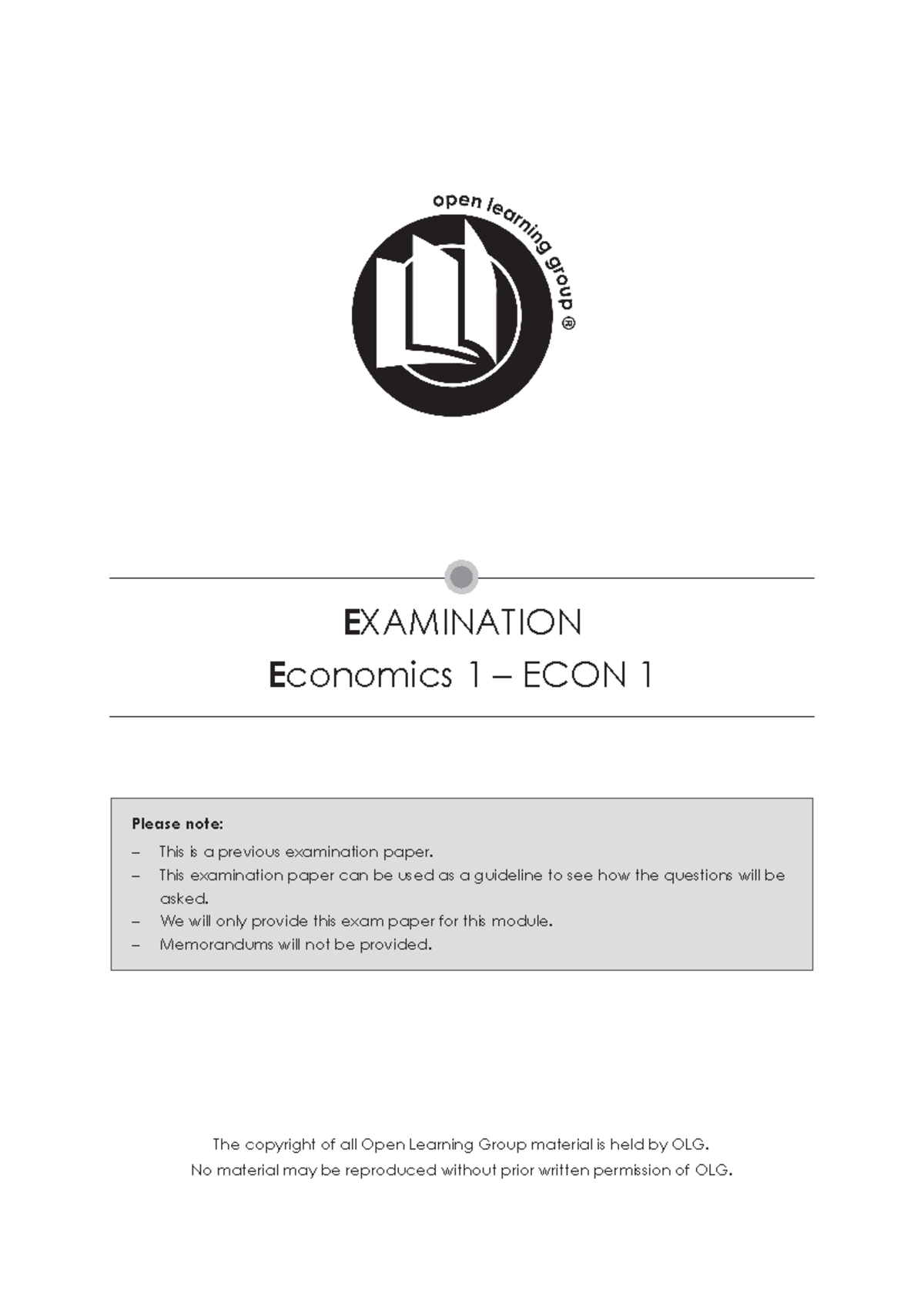Economics 1 Exam 1-Moodle past paper exam - NATIONAL C ERTIFICATE LOGISTICS MANAGEMENT ...