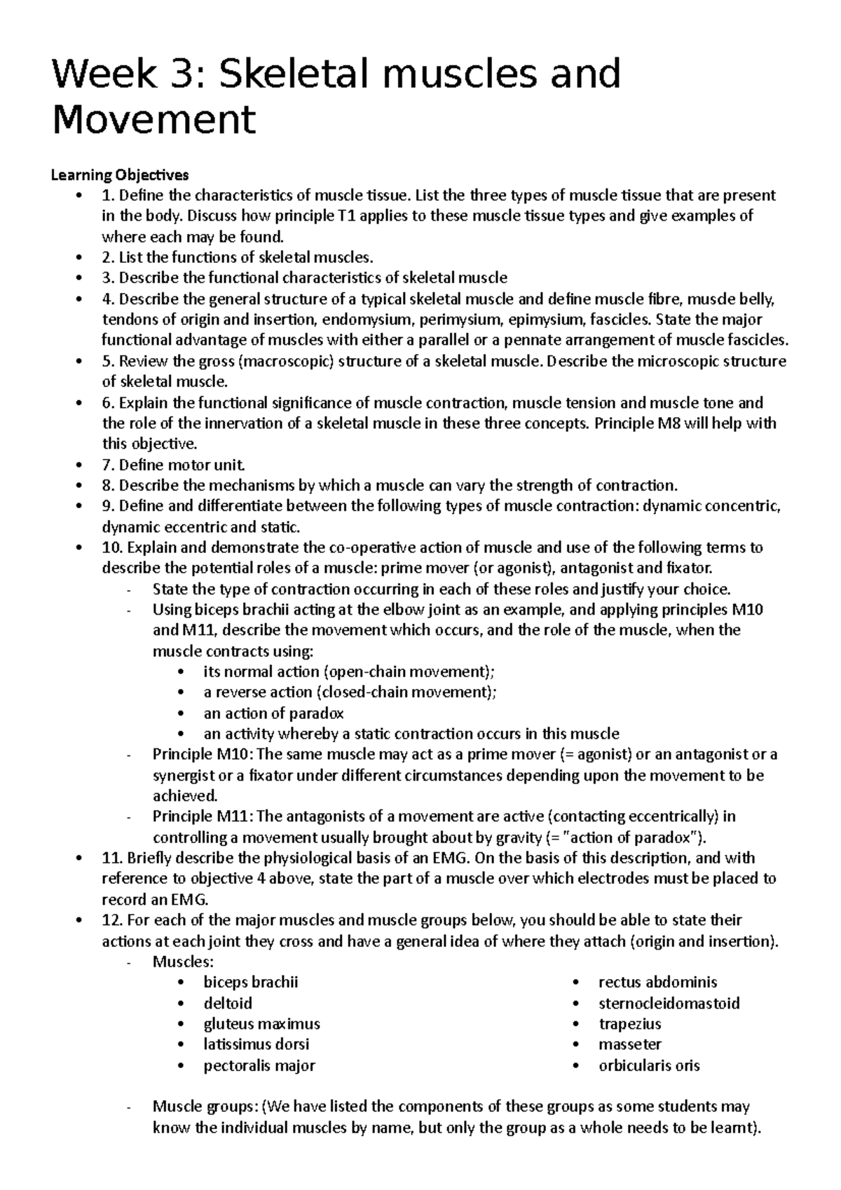Week 3 notes - Week 3: Skeletal muscles and Movement Learning ...