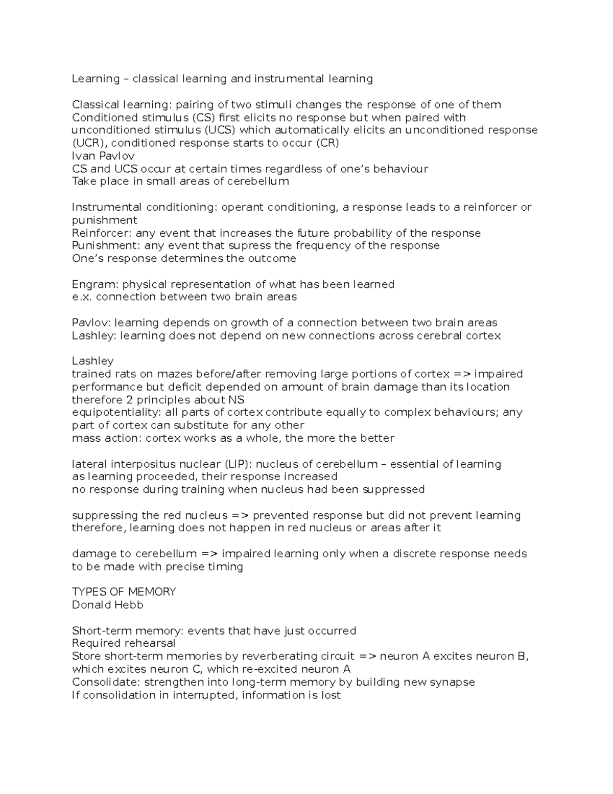 Unit 10 - unit 10 notes - Learning – classical learning and ...