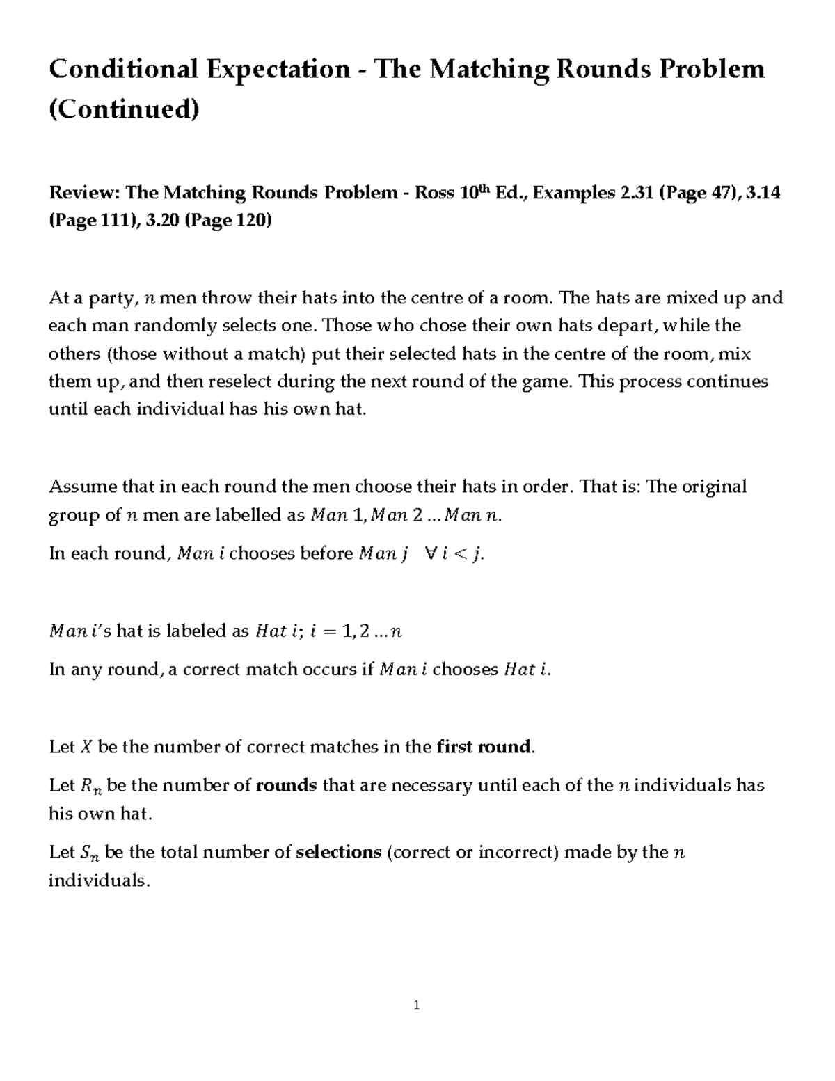 7-Conditional Expectation-The Matching Rounds Problem (Continued ...