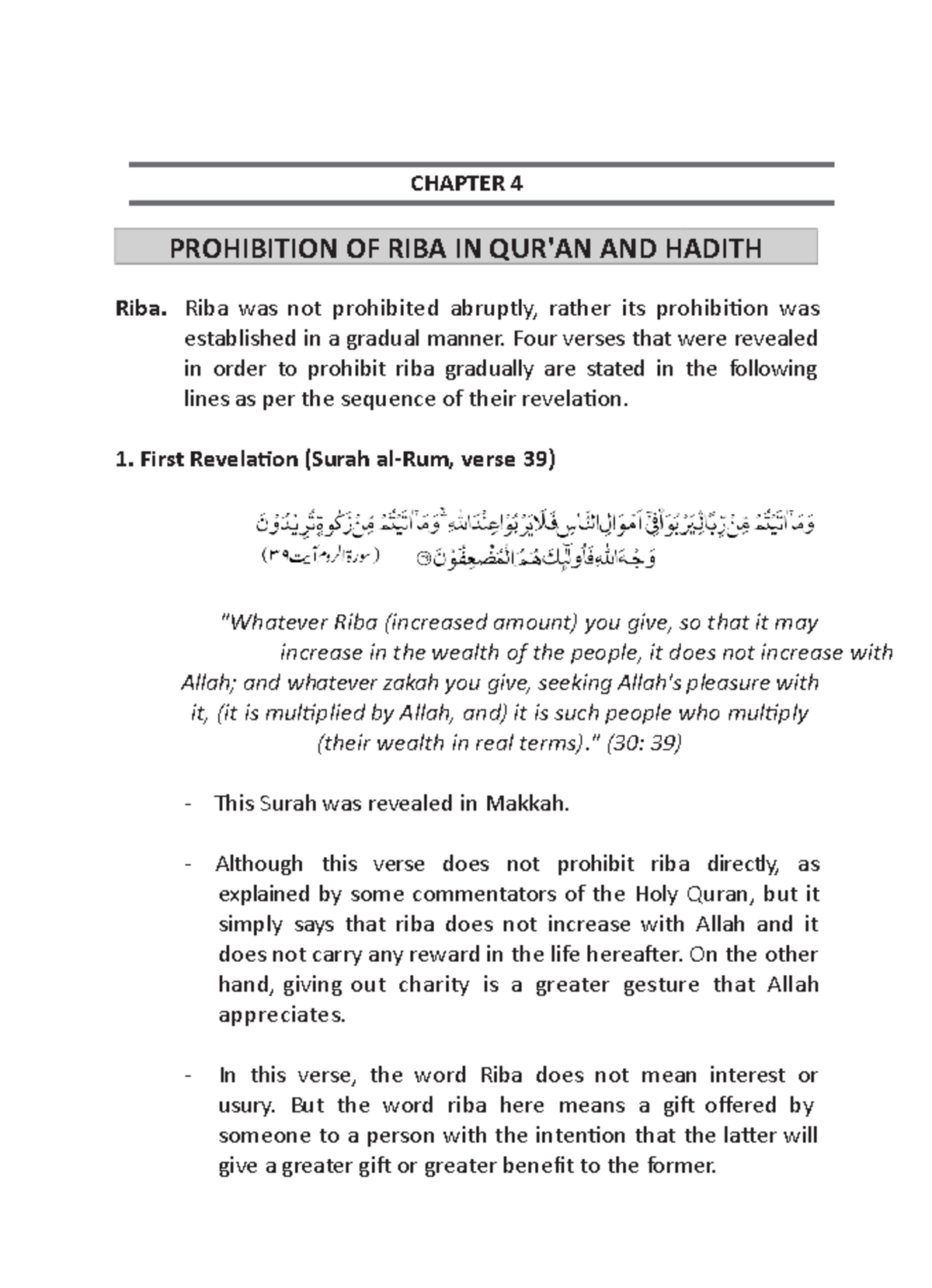 Ch 4 prohibation of riba - PROHIBITION OF RIBA IN QUR'AN AND HADITH ...
