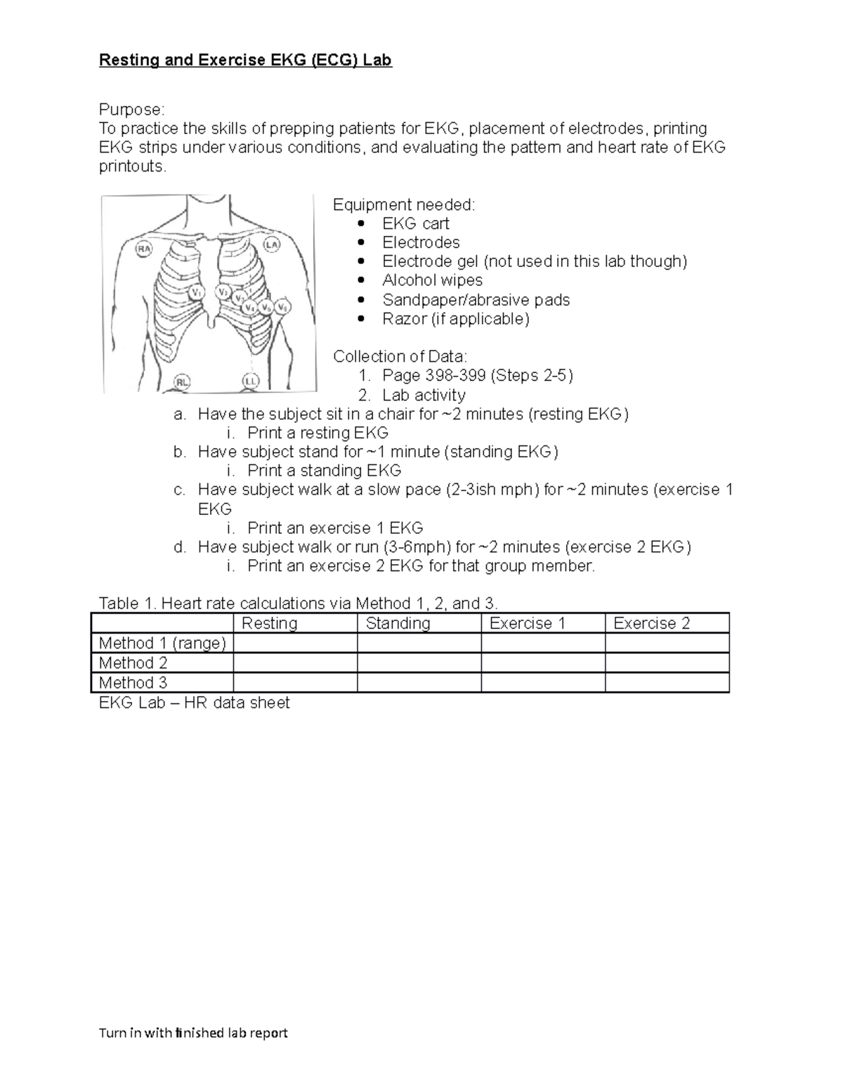 Resting and Exercise EKG Lab Packet SP19 - Resting and Exercise EKG ...