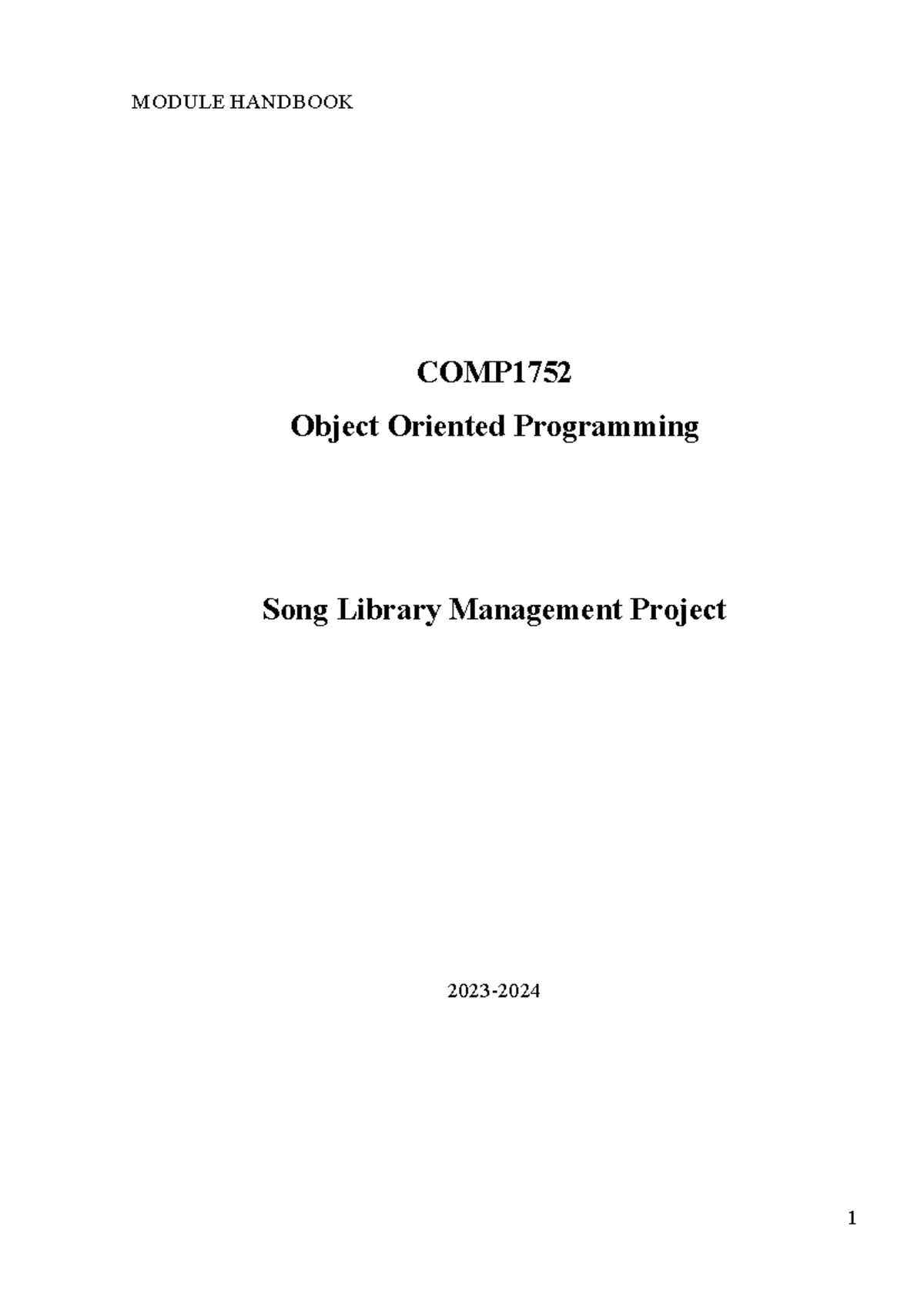 Song Manager Project - fssrdaf - MODULE HANDBOOK COMP1 752 Object Oriented Programming Song ...