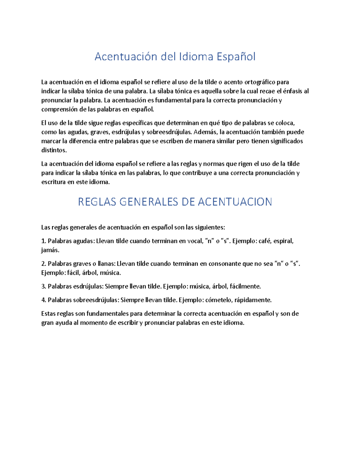 Documento DE Exposicion. - Acentuación del Idioma Español La ...