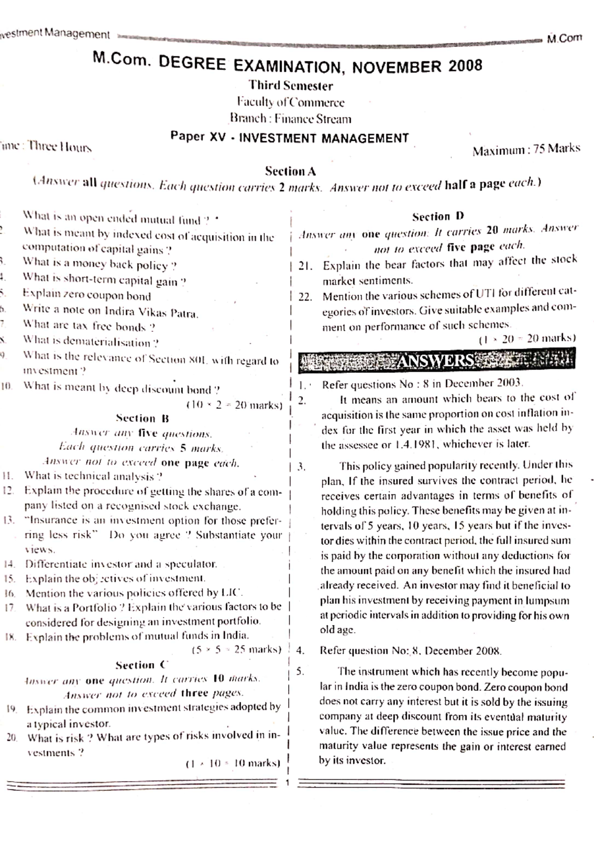 Mcom in 2008 - Mcom finance subject of investment management 2008 ...