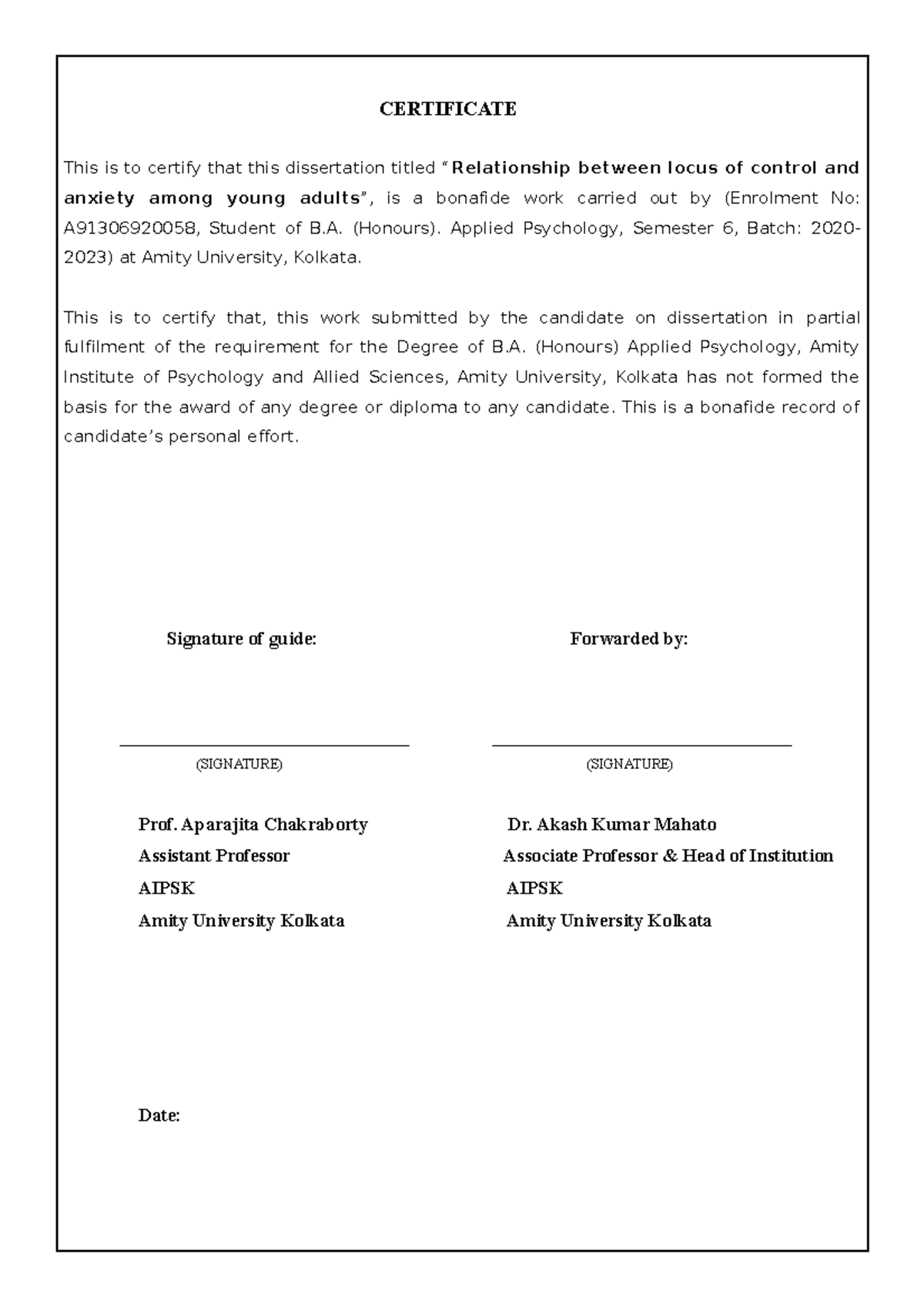 Introduction - CERTIFICATE This is to certify that this dissertation ...