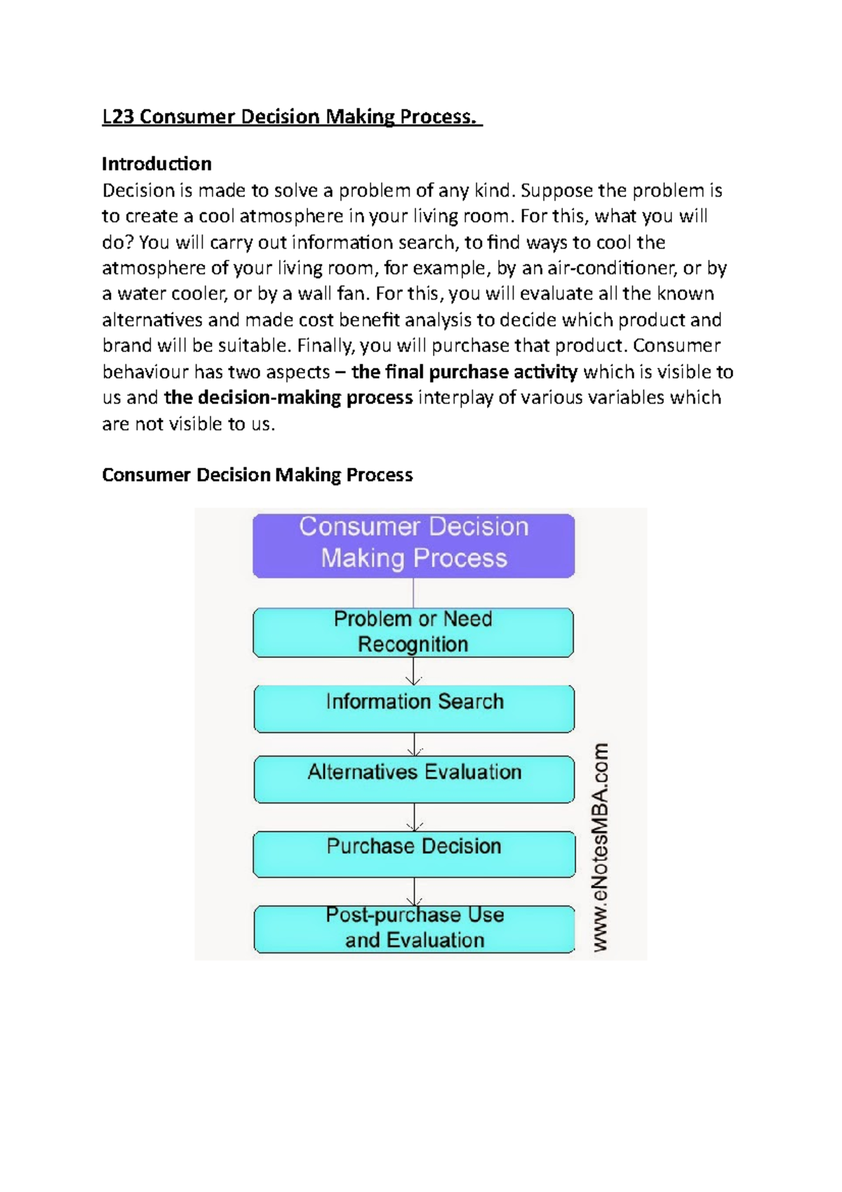 Consumer Decision Making Process. - Introduction Decision is made to ...