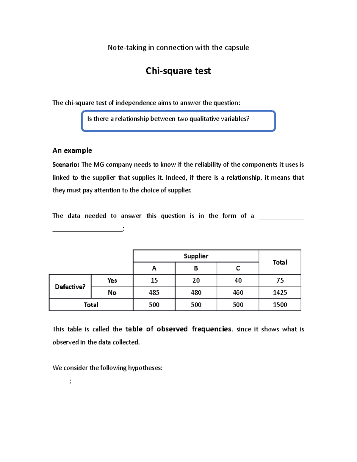 Lecture notes from course 7: Chi-square test - Note-taking in ...