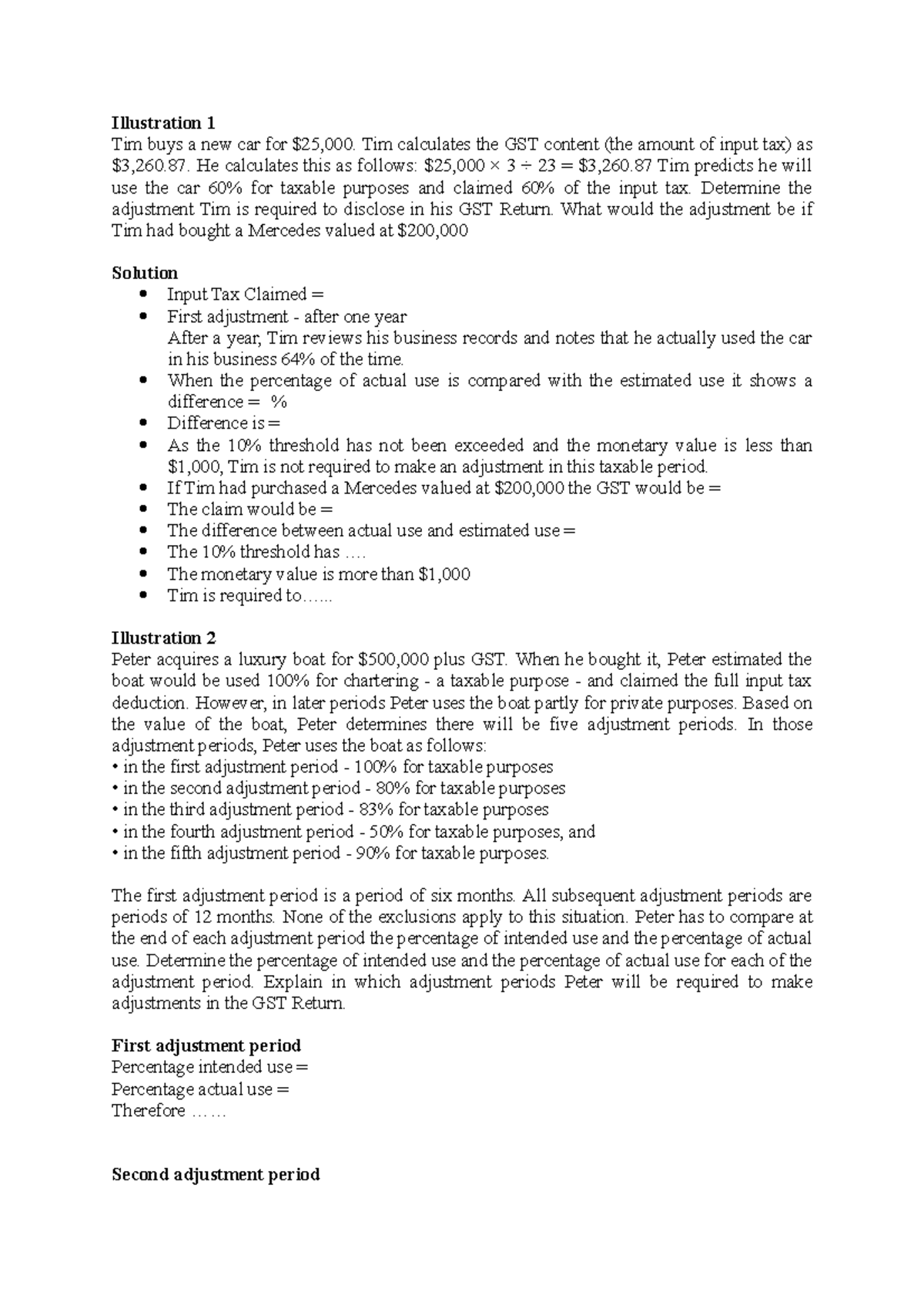05 GST Adjustments Lecture Illustrations - Illustration 1 Tim buys a ...