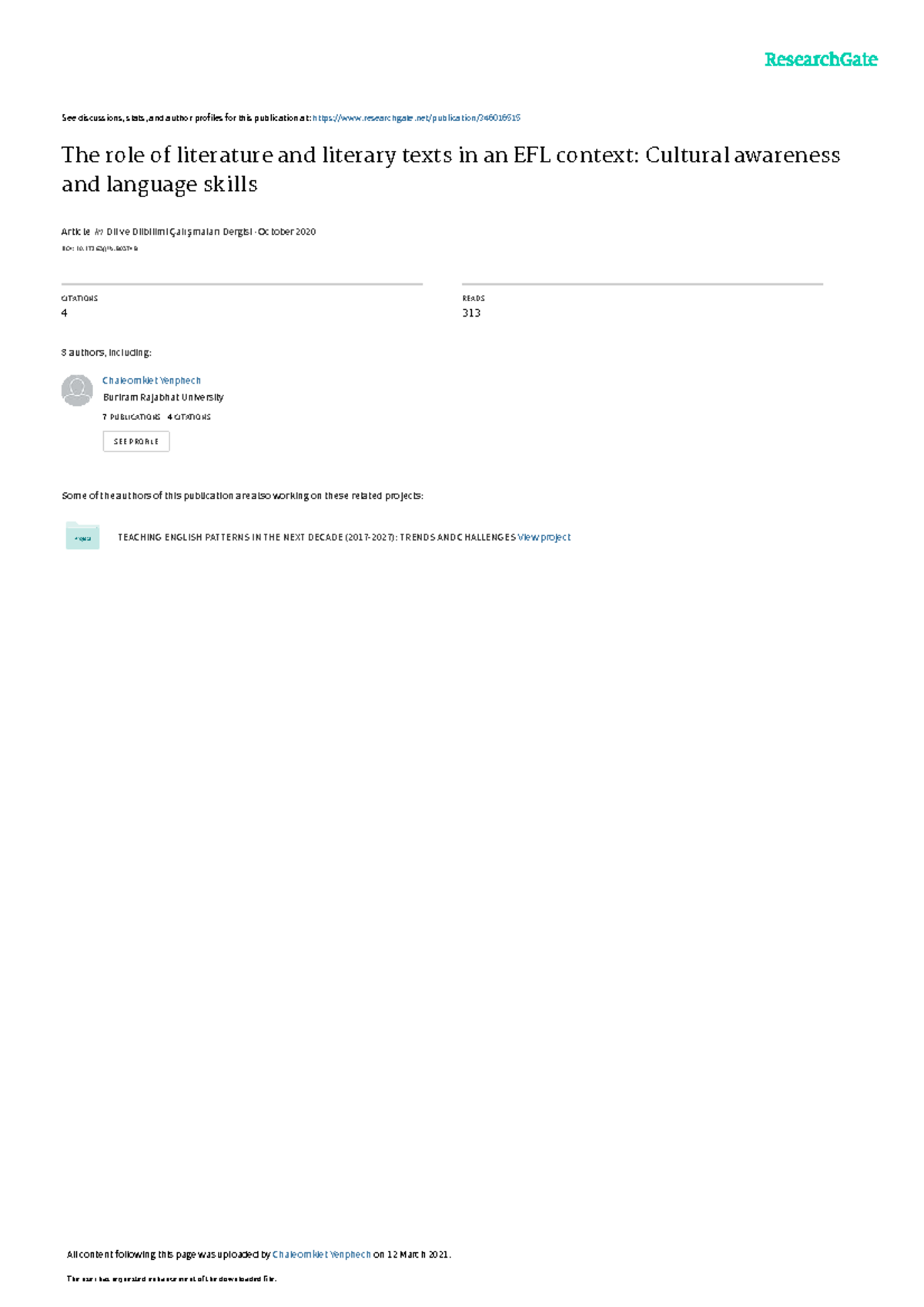 The role of literature and literary texts in an EFL context-Yenphech ...