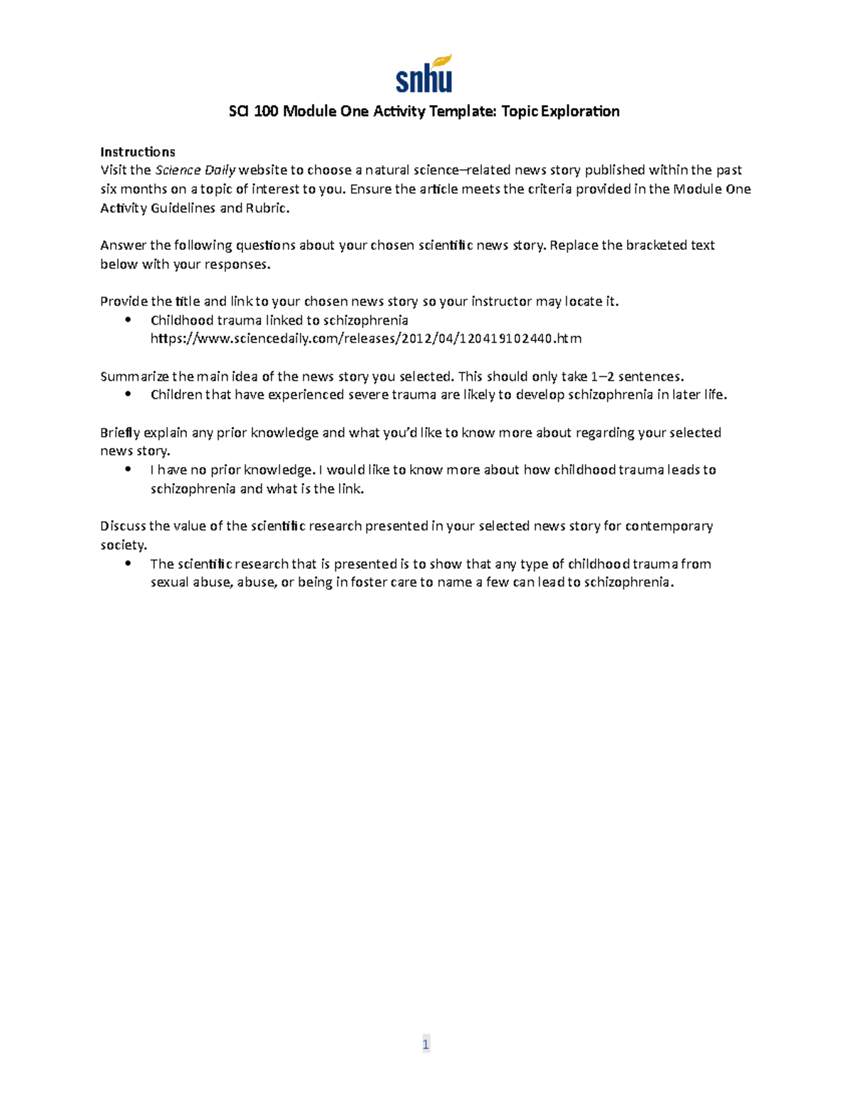 Persp. NS Module 1 - Natural science assignment - SCI 100 Module One ...