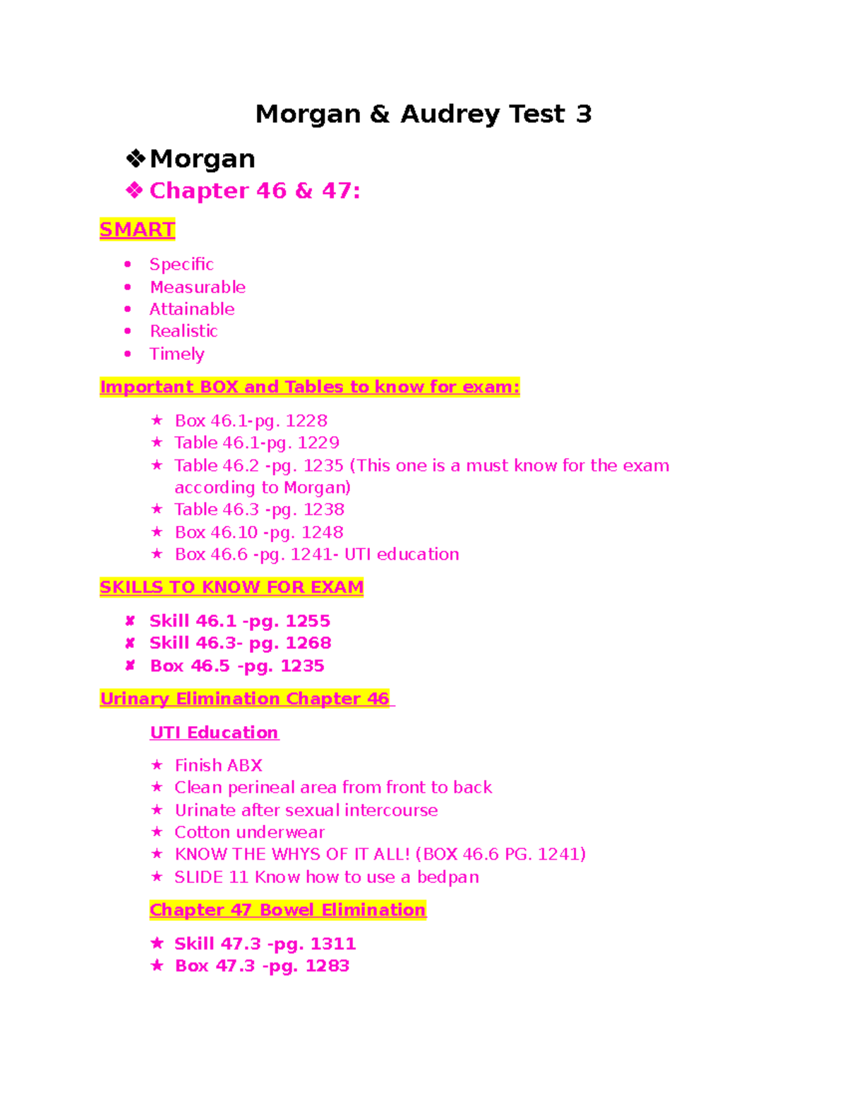 Fundamentals study guide - Morgan & Audrey Test 3 Morgan Chapter 46 ...