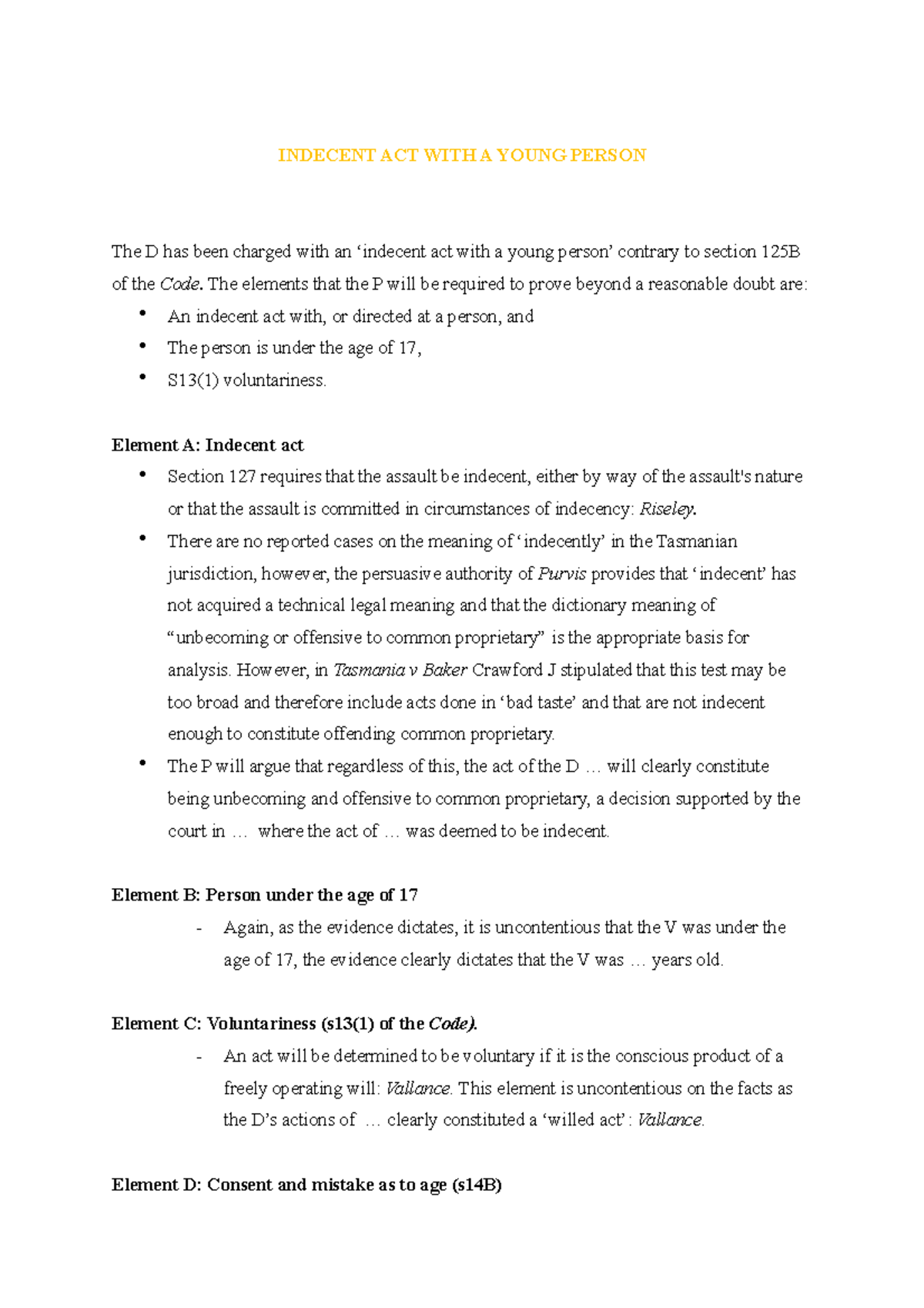 Sexual Offence Answers - Indecent ACT WITH A Young Person - INDECENT ...