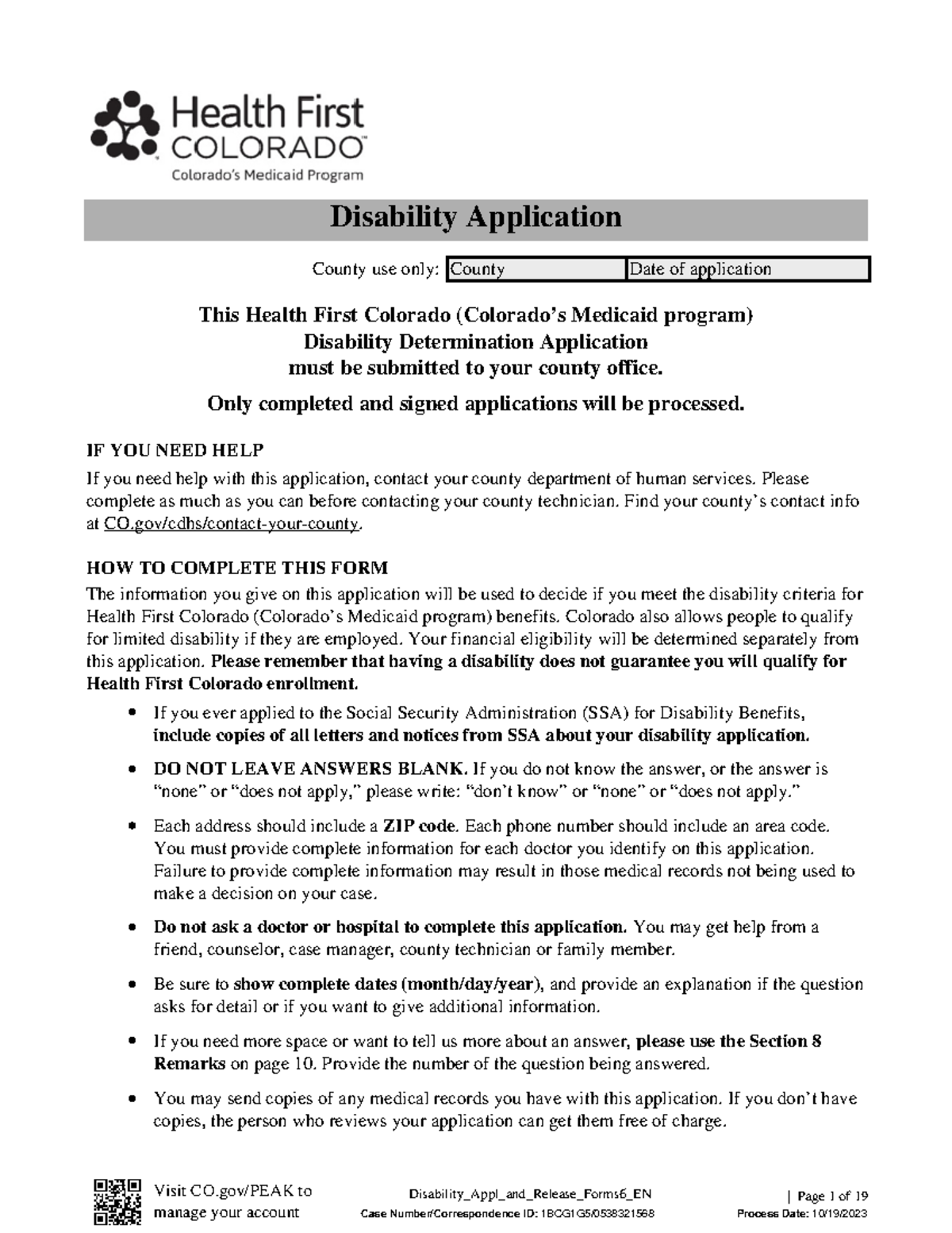 Colorado Disability application (sample) - Visit CO/PEAK to Disability ...