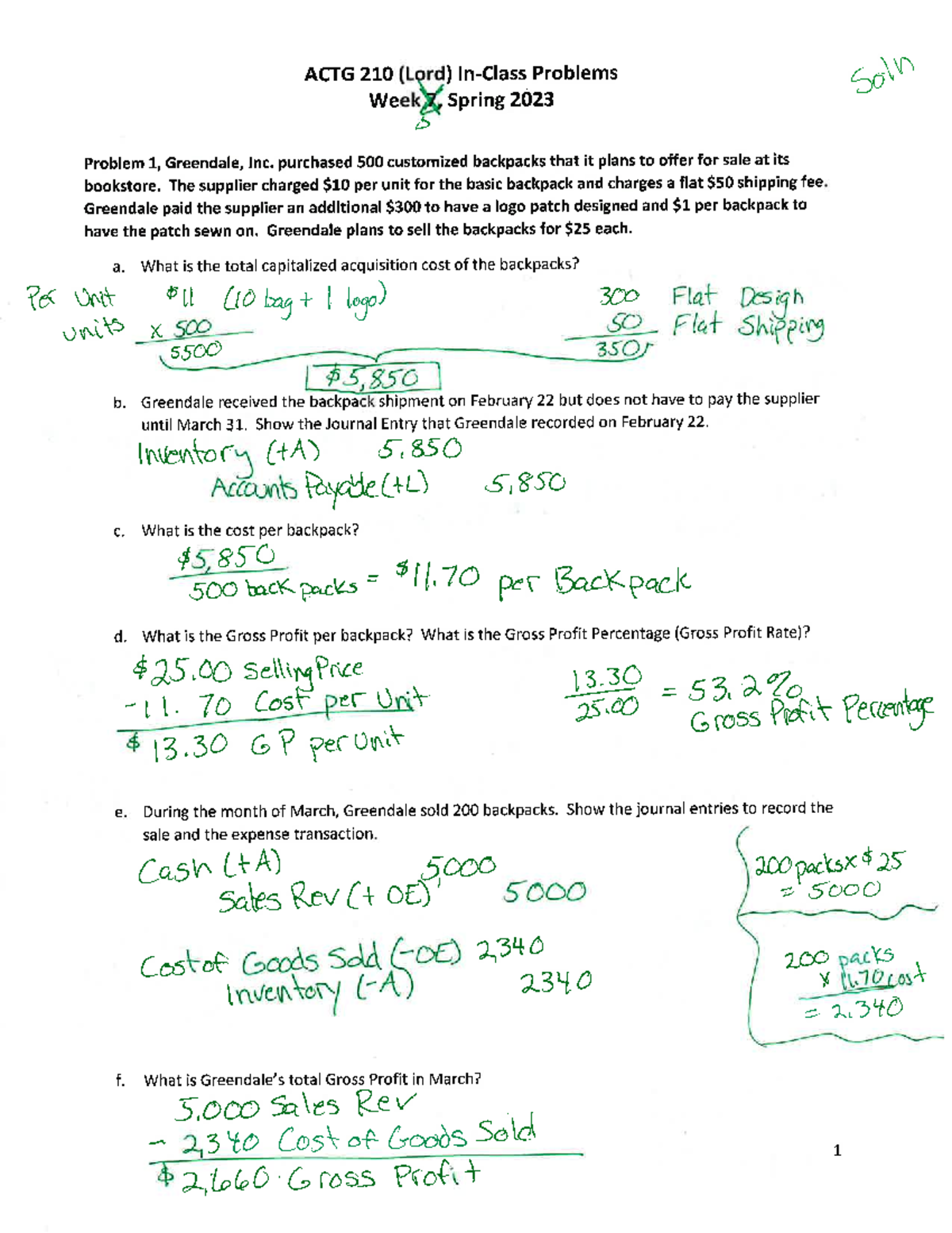 Solutions Week 5 In-Class Problems - ACTG 210 - Studocu