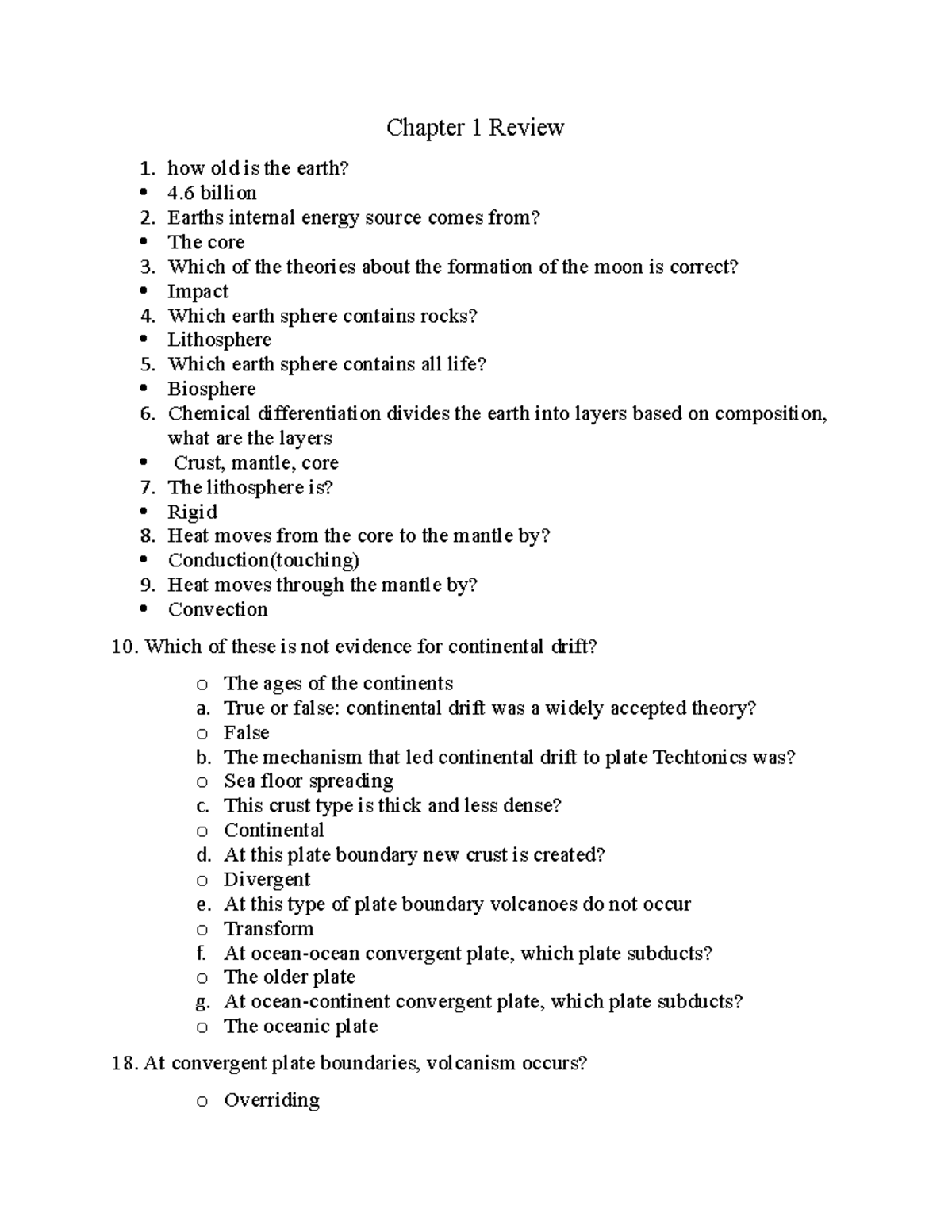 Geology 101 ch1 review - Chapter 1 Review how old is the earth? 4 ...