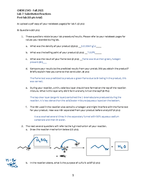Lab 8 Post lab - Post lab for ochem 1 lab. - CHEM 2545 – Fall 20 24 Lab ...