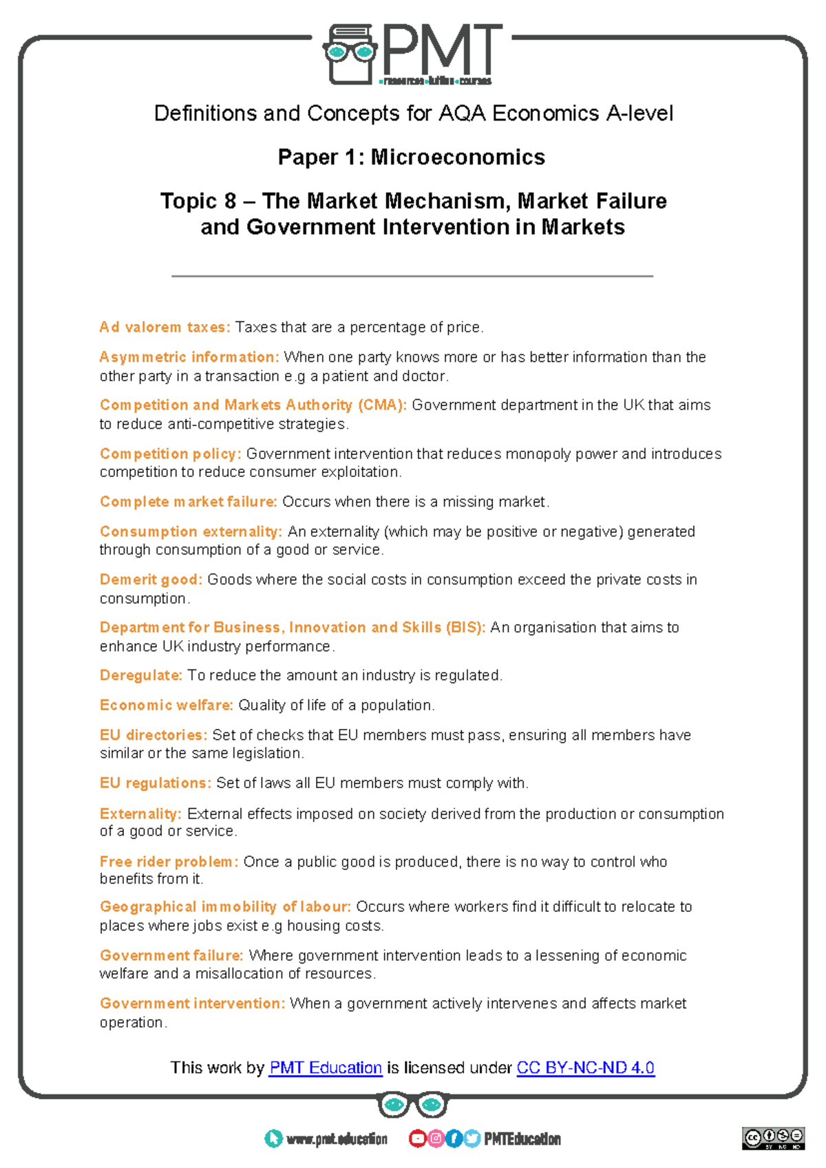 8. The market mechanism, market failure and government intervention in ...
