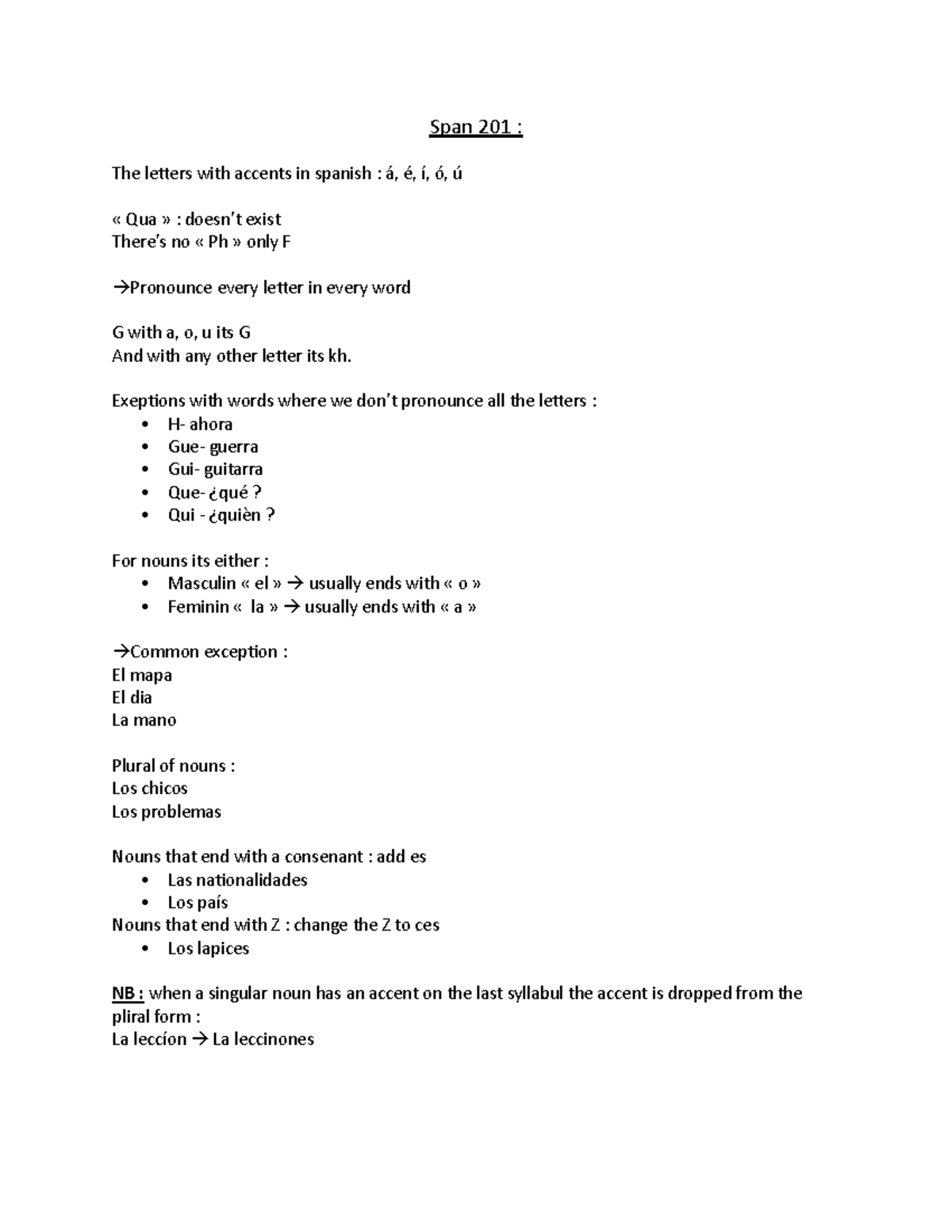 Span 201 Notes - Span 201 : The letters with accents in spanish : á, é ...
